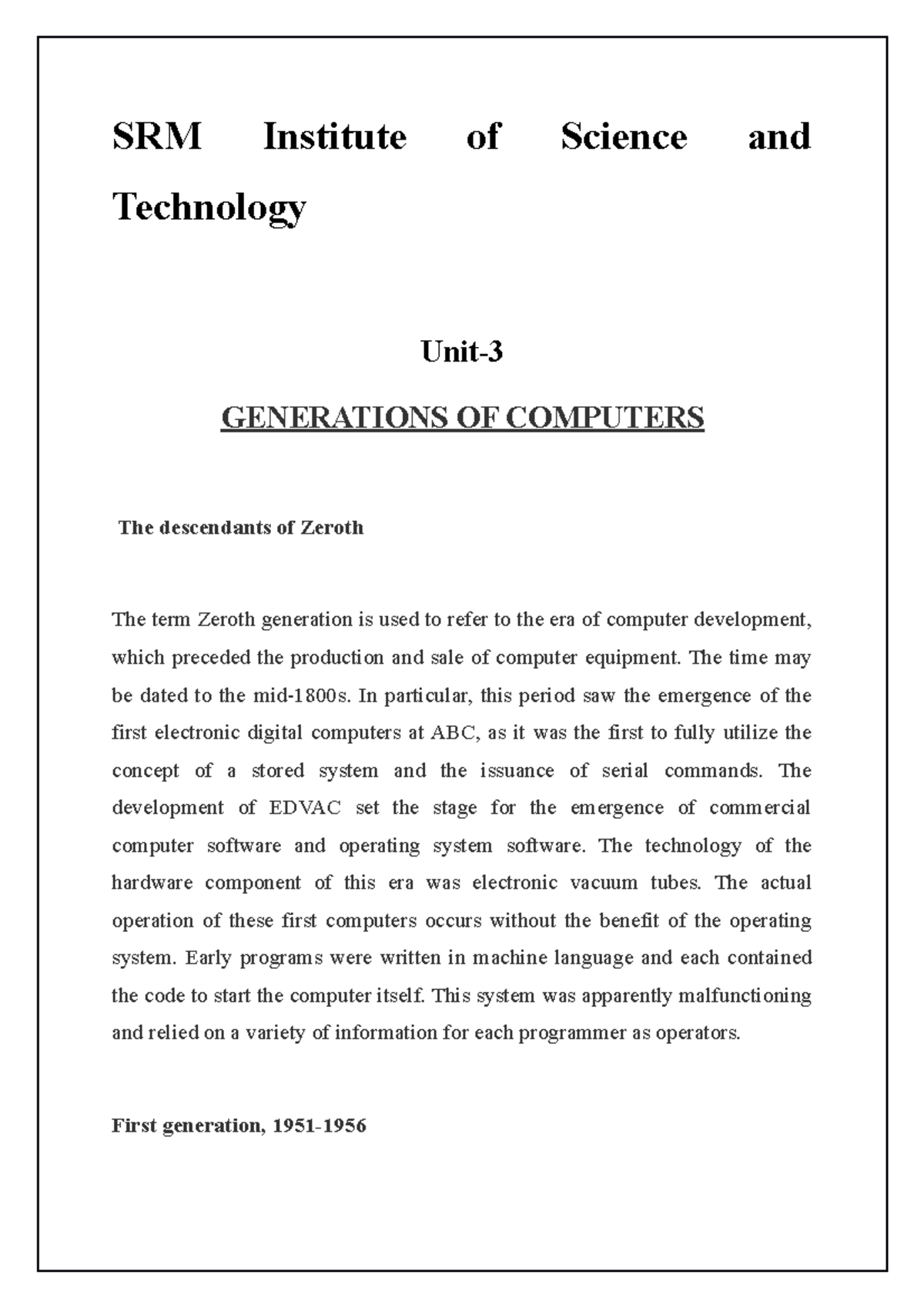 Generations OF Computers - C Programming - Studocu
