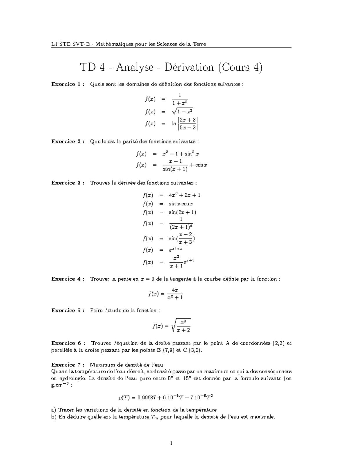 Travaux dirigés n° 4 - Mathématiques SDT - UPS - Studocu