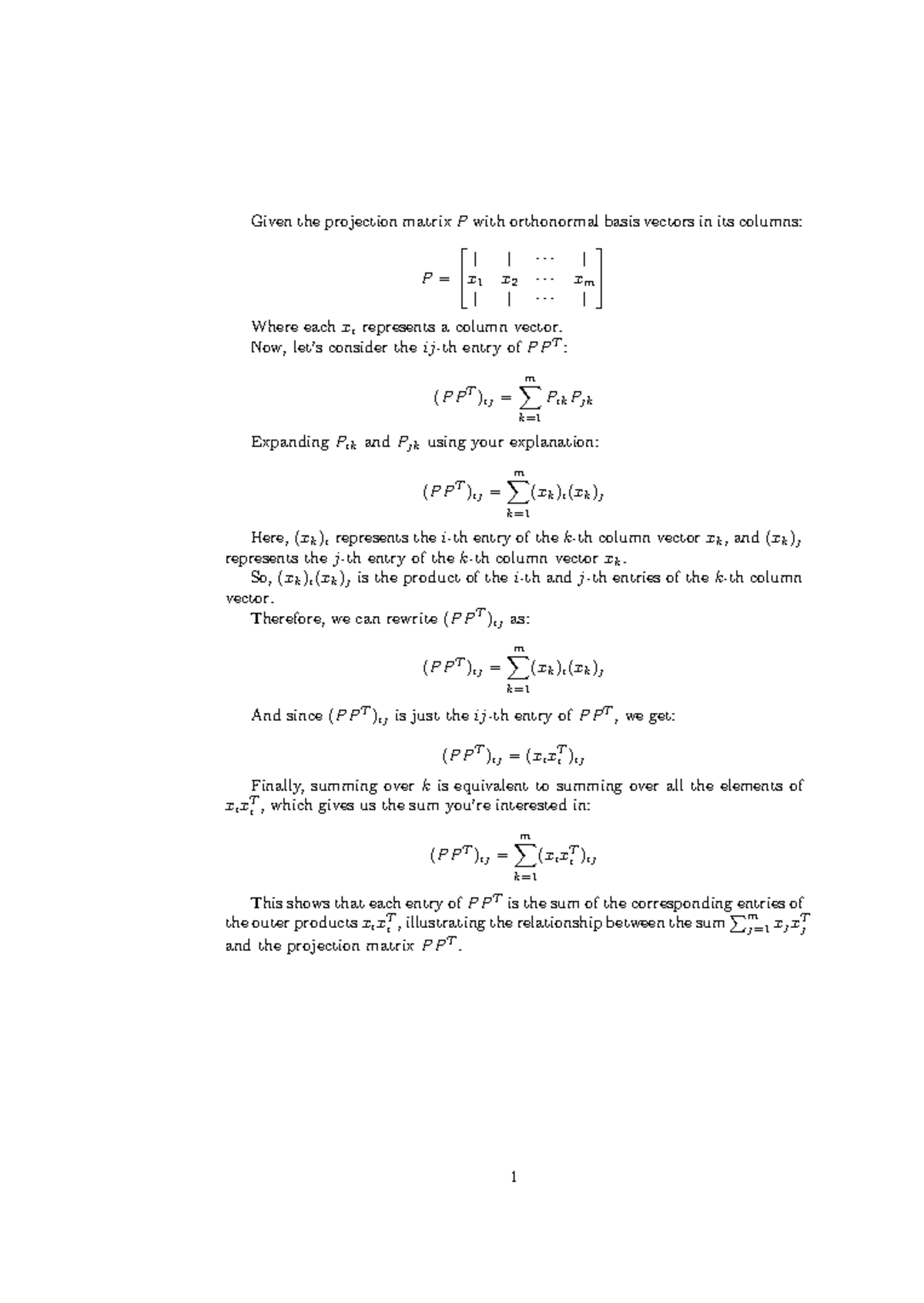 The Projection Matrix - Summary Algebraic Methods in data Science ...