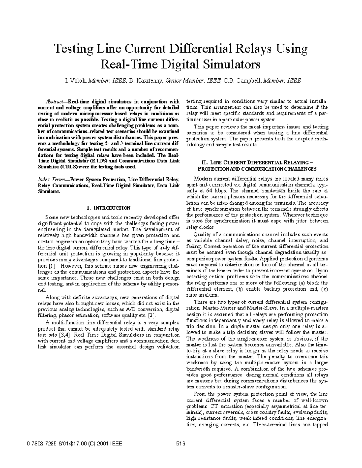 Testing Line Current Differential Relays Using RTDS - Abstract—Real ...