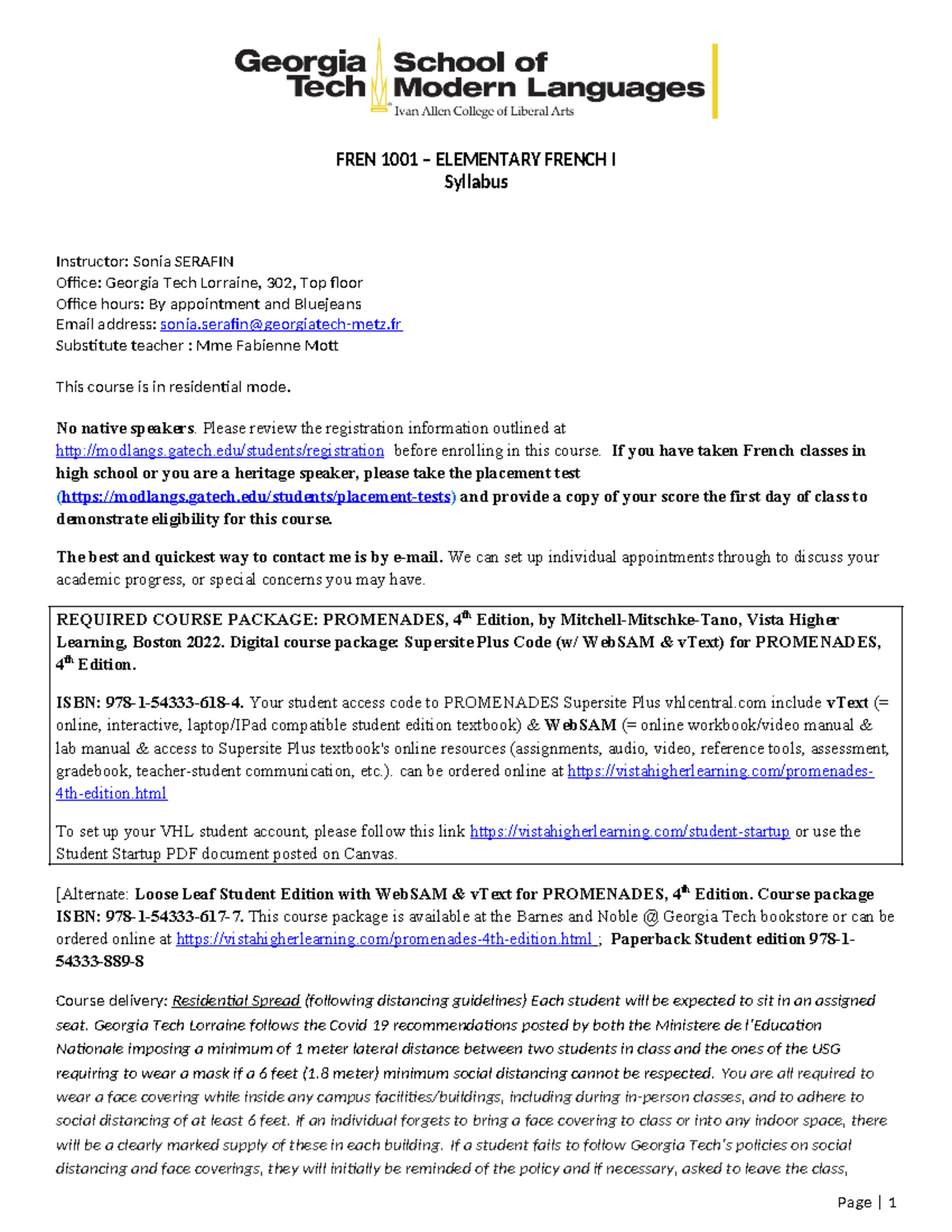 Fren 1001 syllabus - FREN 1001 – ELEMENTARY FRENCH I Syllabus ...