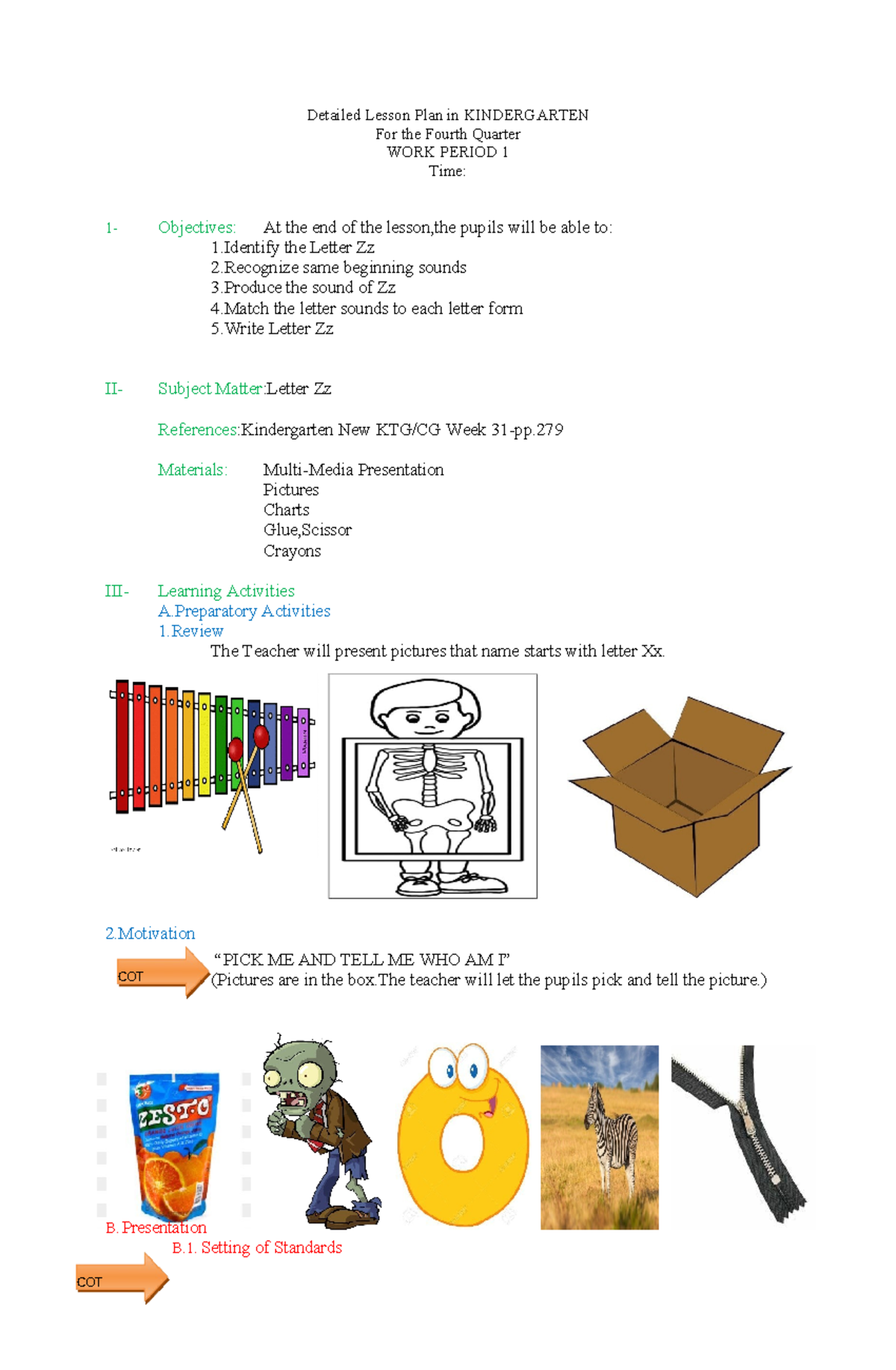 Objectives detailed lesson plan in kindergarten for the fourth quarter ...