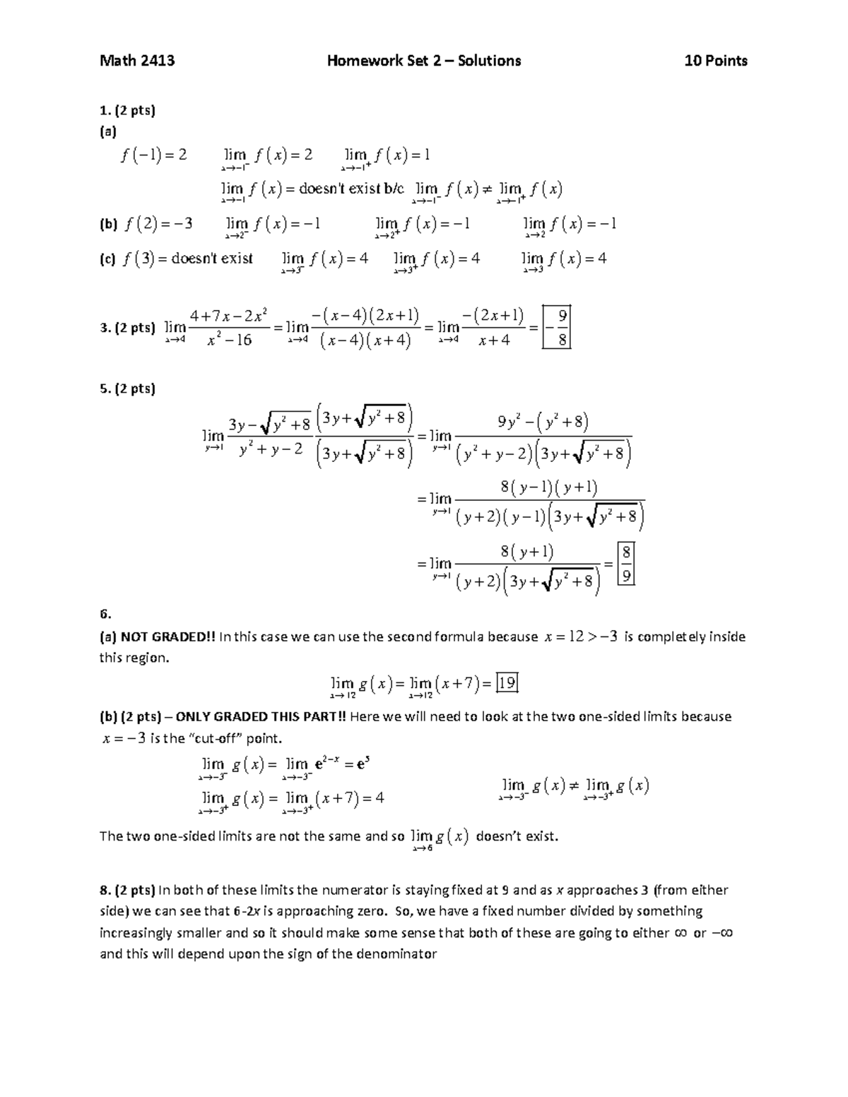 17 Fall Homework 02 - Solutions - Math 2413 Homework Set 2 Solutions 10 ...