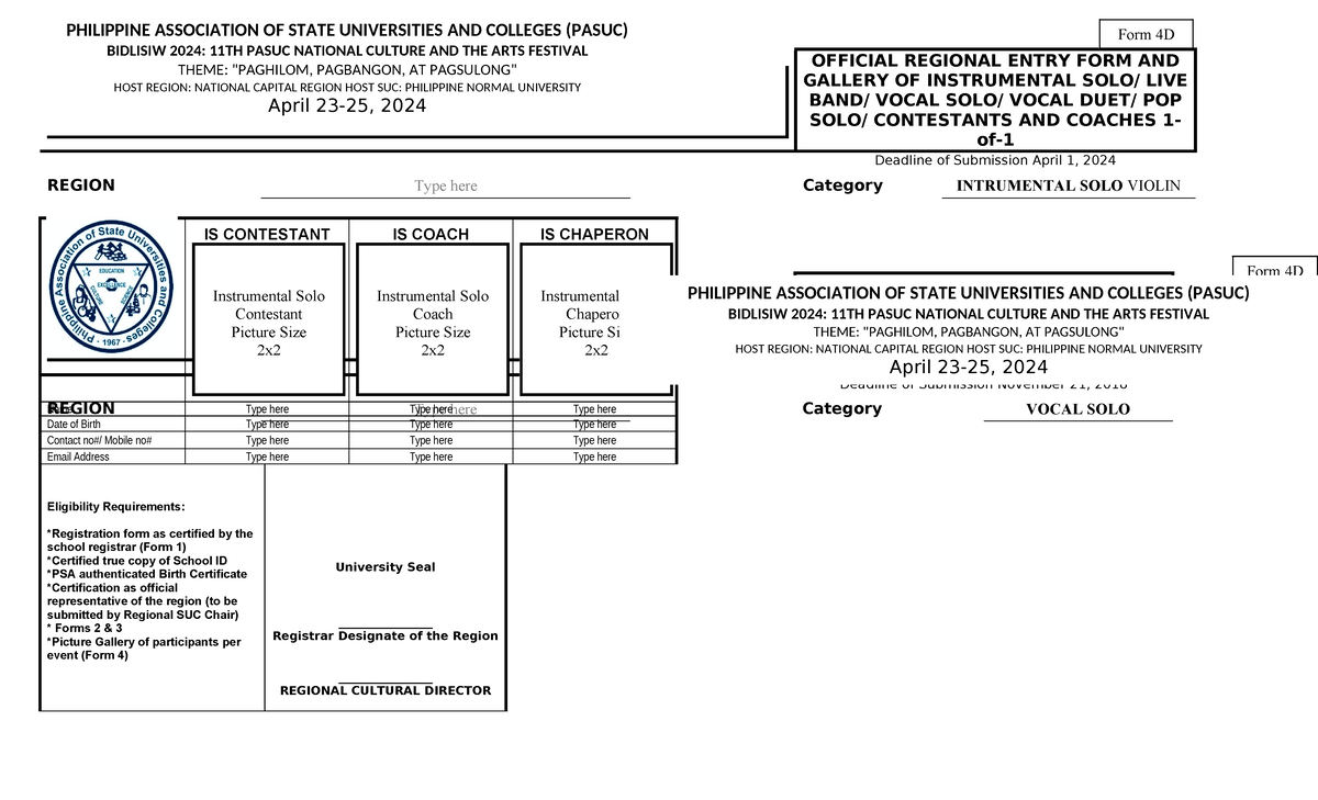 FORM 4D TEAM Gallery Vocal SOLO DUET POP LIVE BAND Instrumental SOLO ...