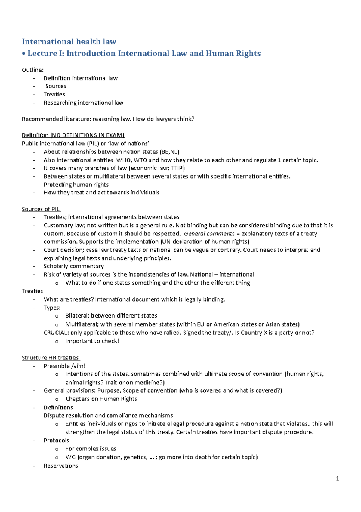 Notes International health law 2017 - International health law ...