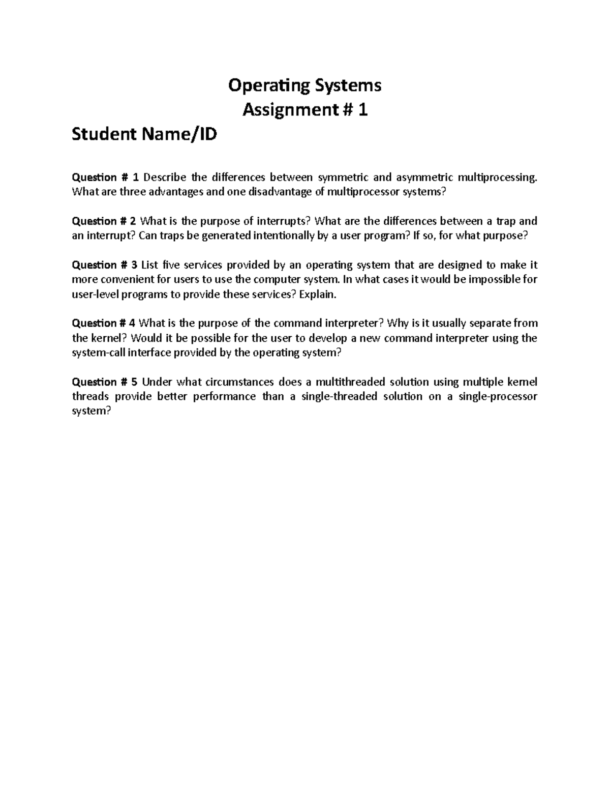 Operating Systems Assignment # 1 - Opera琀椀ng Systems Assignment # 1 ...