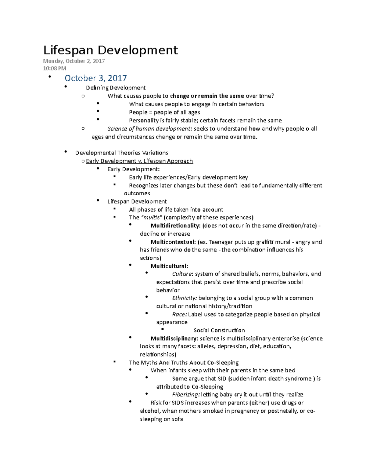 Development (PSYC 163) - LEC. 1 - Lifespan Development Monday, October ...