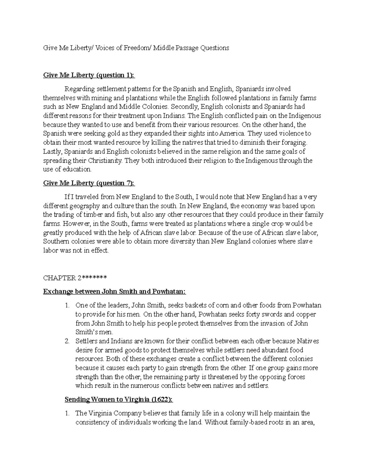 Reading Assignments (chapter 2-3) HIST - Give Me Liberty/ Voices of ...