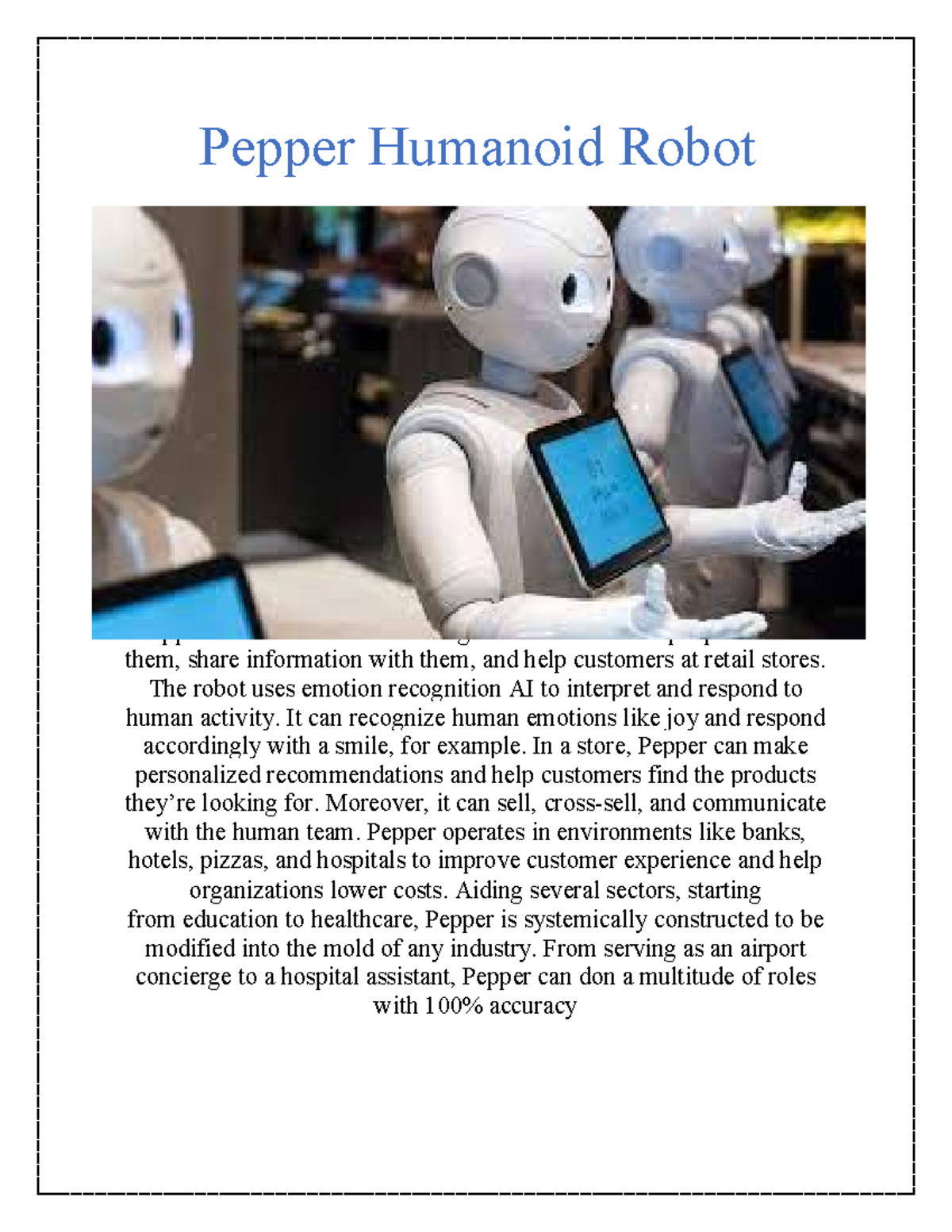 Pepper Humanoid Robot - Pepper Humanoid Robot Pepper is a humanoid ...