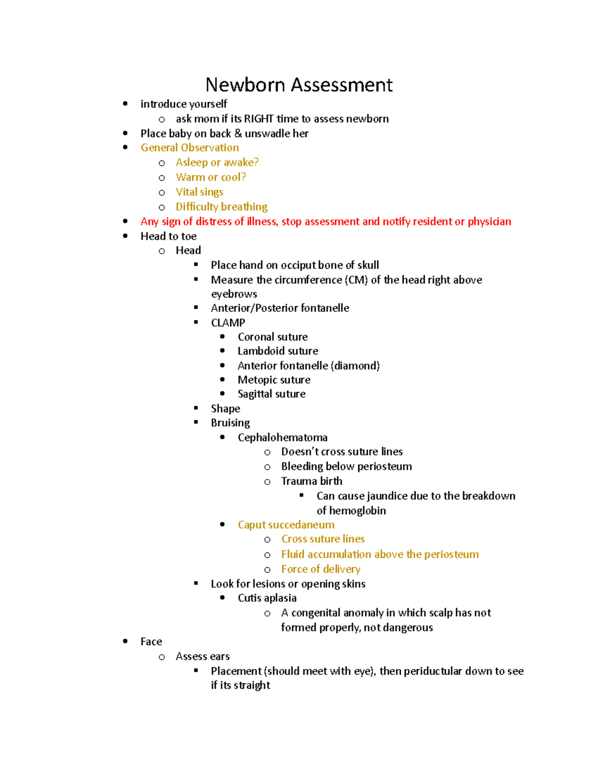 Newborn Assessment - Newborn Assessment introduce yourself o ask mom if ...