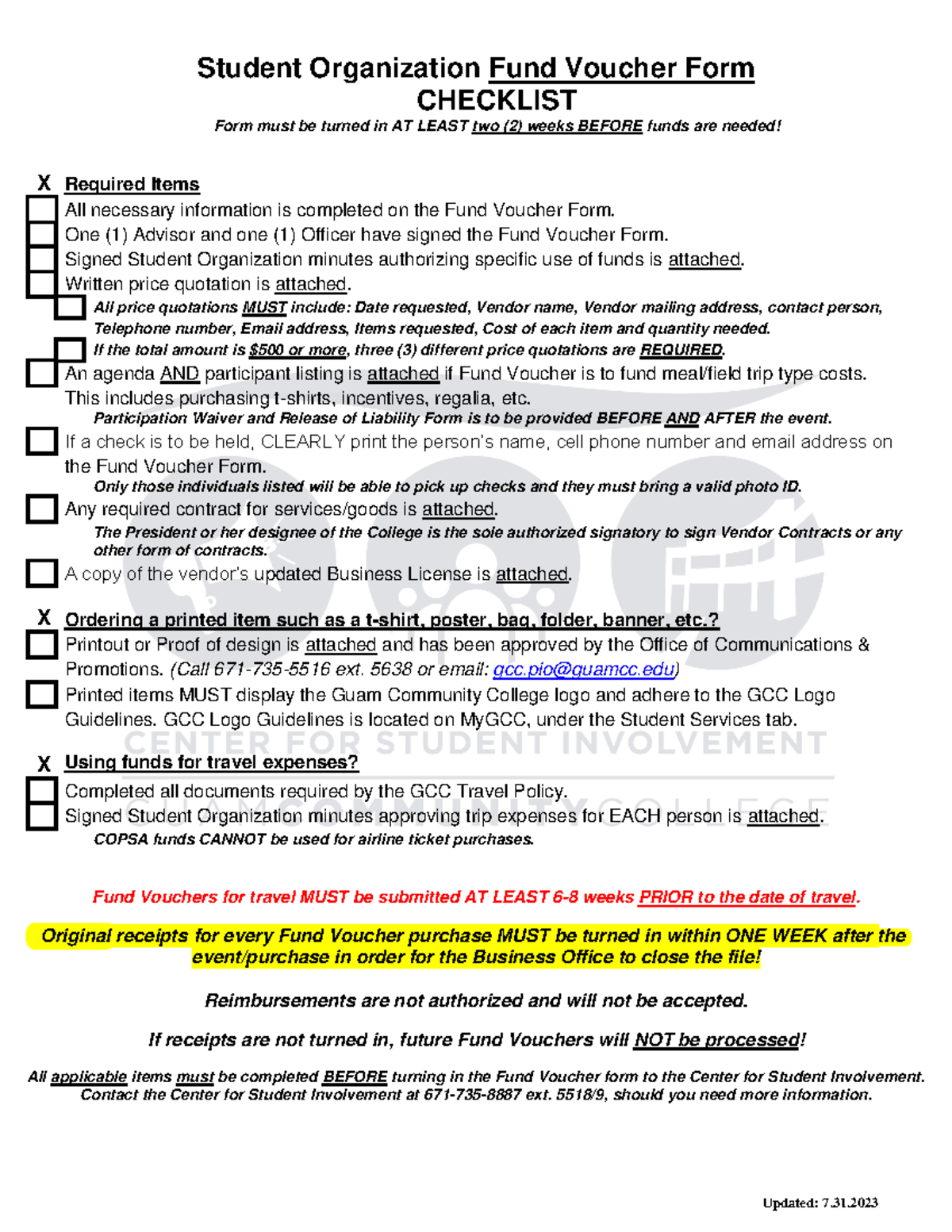 2023-2024 fund voucher form with checklist 7 - Updated: 7. 31. Student ...