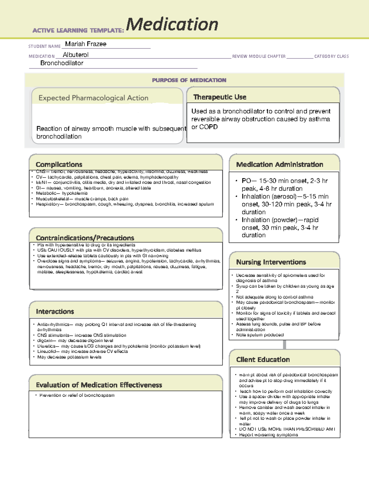 Albuterol med card - med card that is required for simulation ...