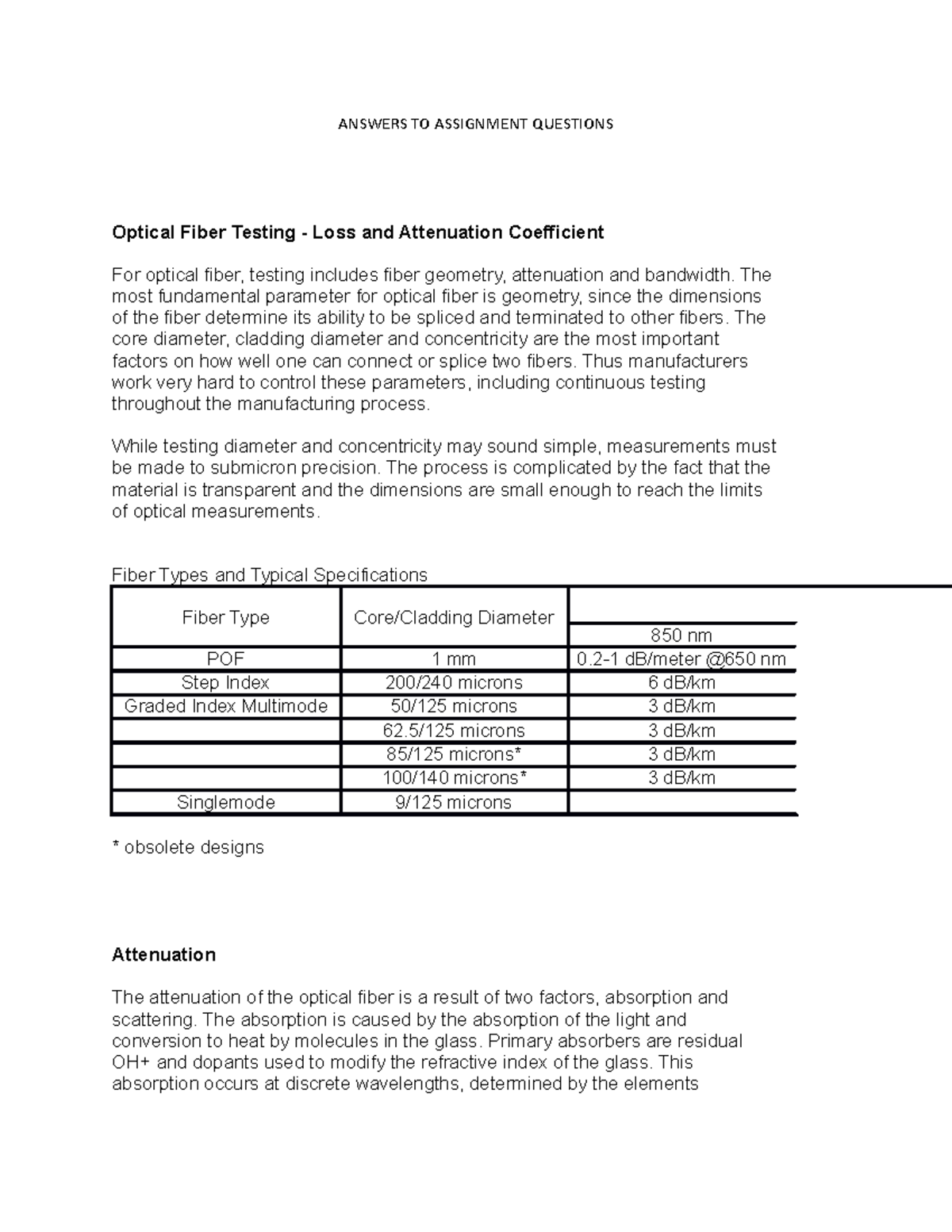 Optical Communications extracts - ANSWERS TO ASSIGNMENT QUESTIONS ...