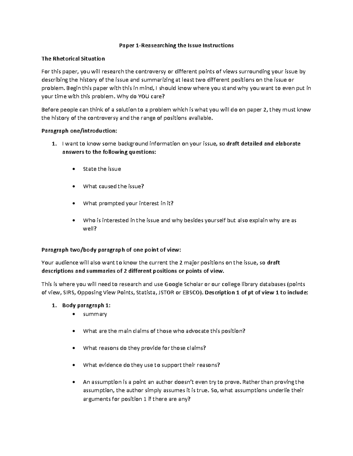 Researching The Issue - Paper 1-Reasearching the Issue Instructions The ...