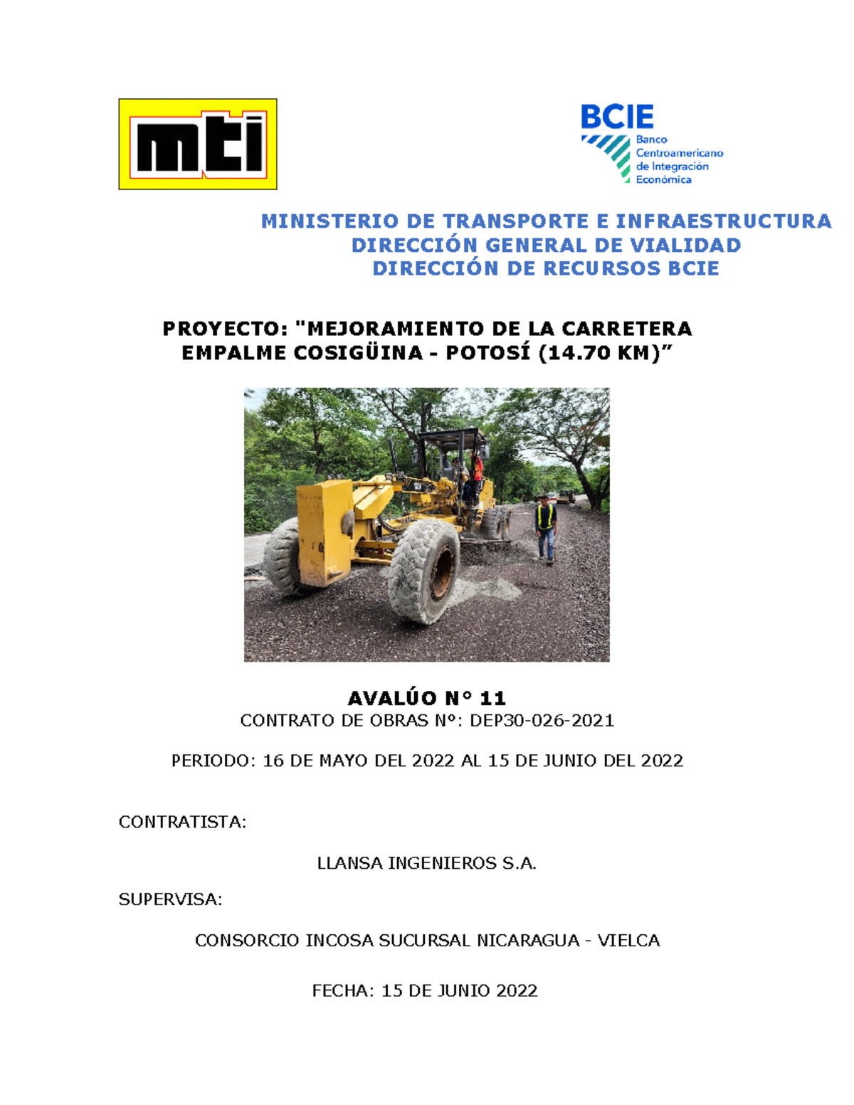 Portada Avaluo 11 Cosiguina - PROYECTO: "MEJORAMIENTO DE LA CARRETERA ...