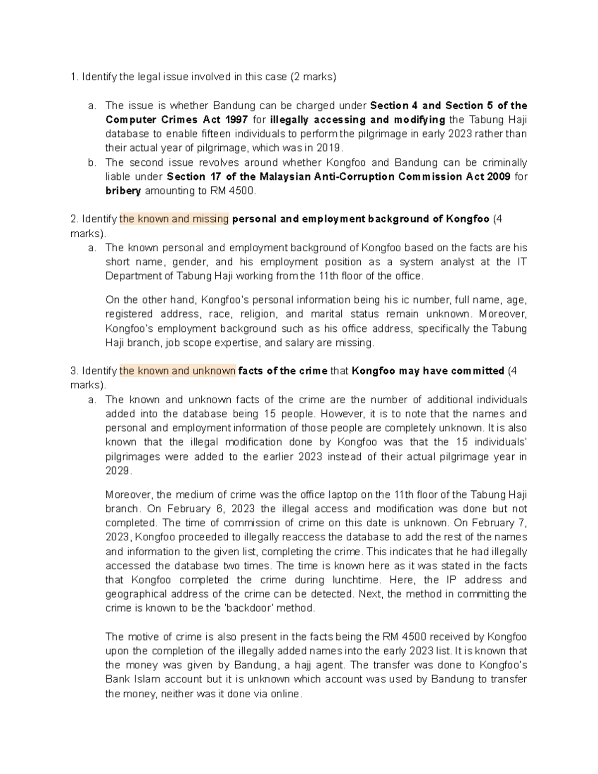 Cyber Law Test 1 - Identify the legal issue involved in this case (2 ...
