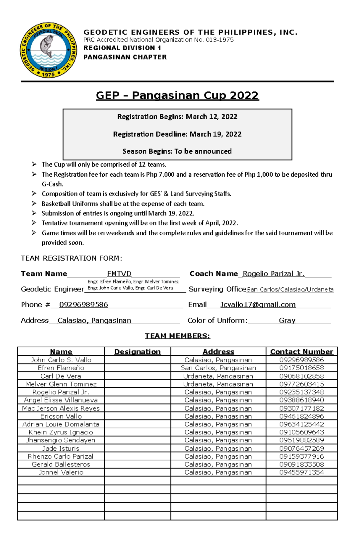 GEP-CUP-2022- Registration-FORM - Engr. Efren Flameño, Engr. Melver ...