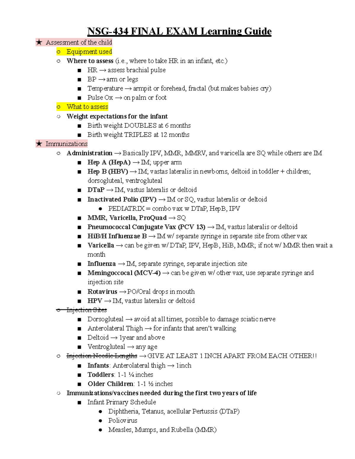 Exam 3 Final Notes - NSG-434 FINAL EXAM Learning Guide ★ Assessment of ...