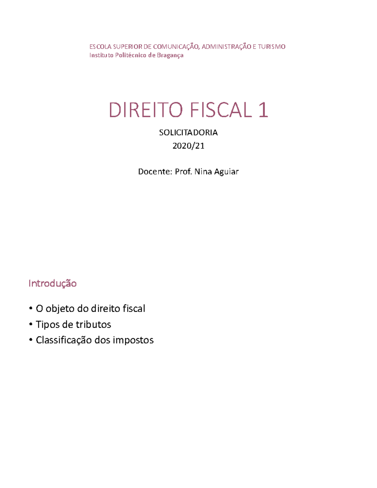 direito fiscal e respetiva matéria - DIREITO FISCAL 1 SOLICITADORIA ...