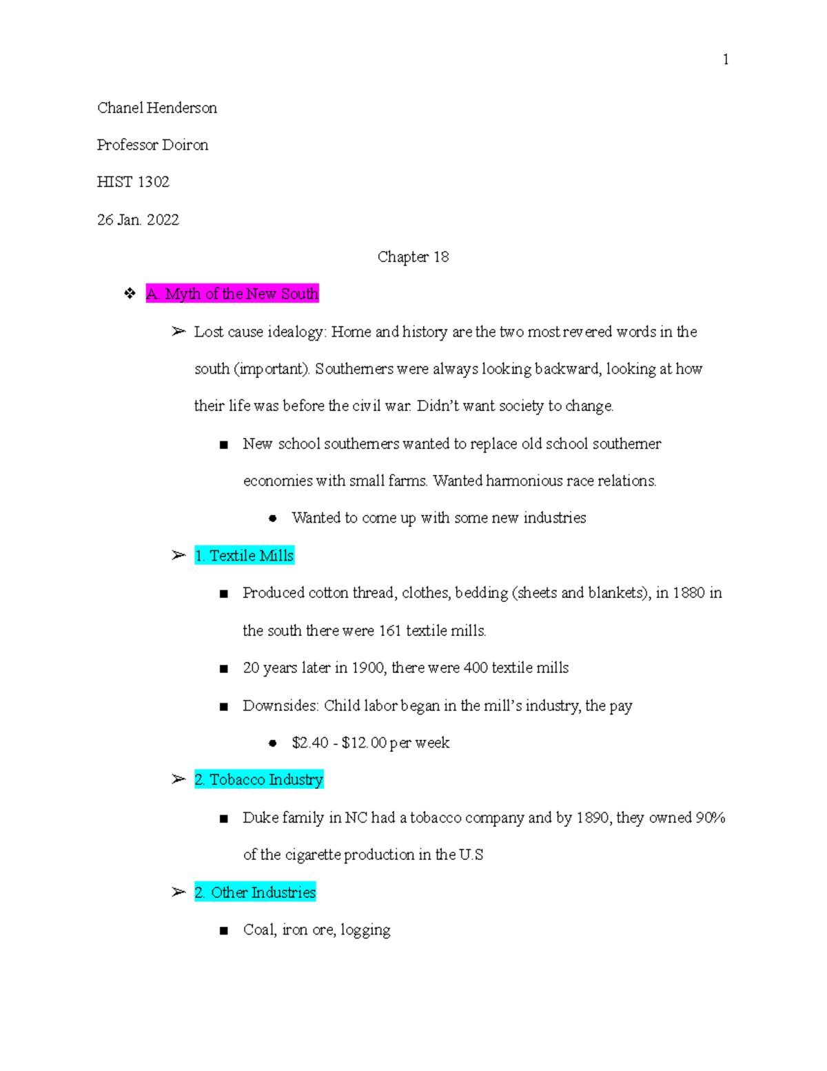 U.S. HIST 1302 Chapter 18 - Chanel Henderson Professor Doiron HIST 1302 ...