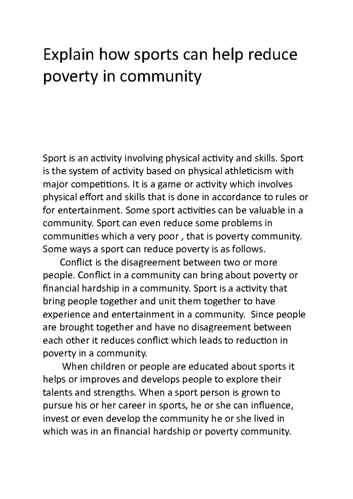 Sport assignment - Explain how sports can help reduce poverty in ...