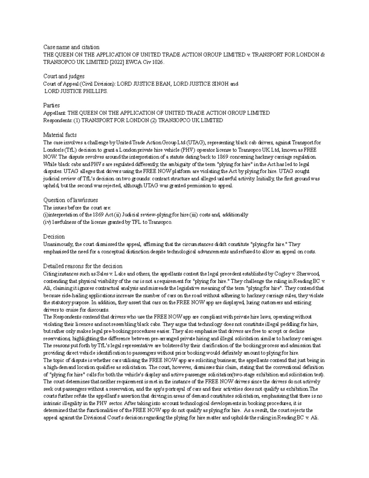 Case note final - case note - Case name and citation THE QUEEN ON THE ...