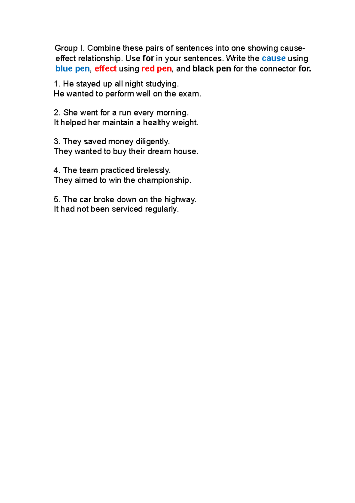 Group I - Activty - aCTIVITY - Group I. Combine these pairs of ...
