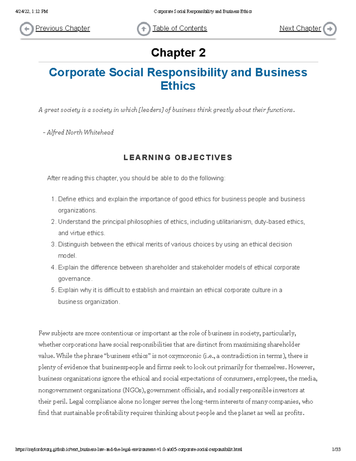 Corporate Social Responsibility and Business Ethics - ####### Previous ...