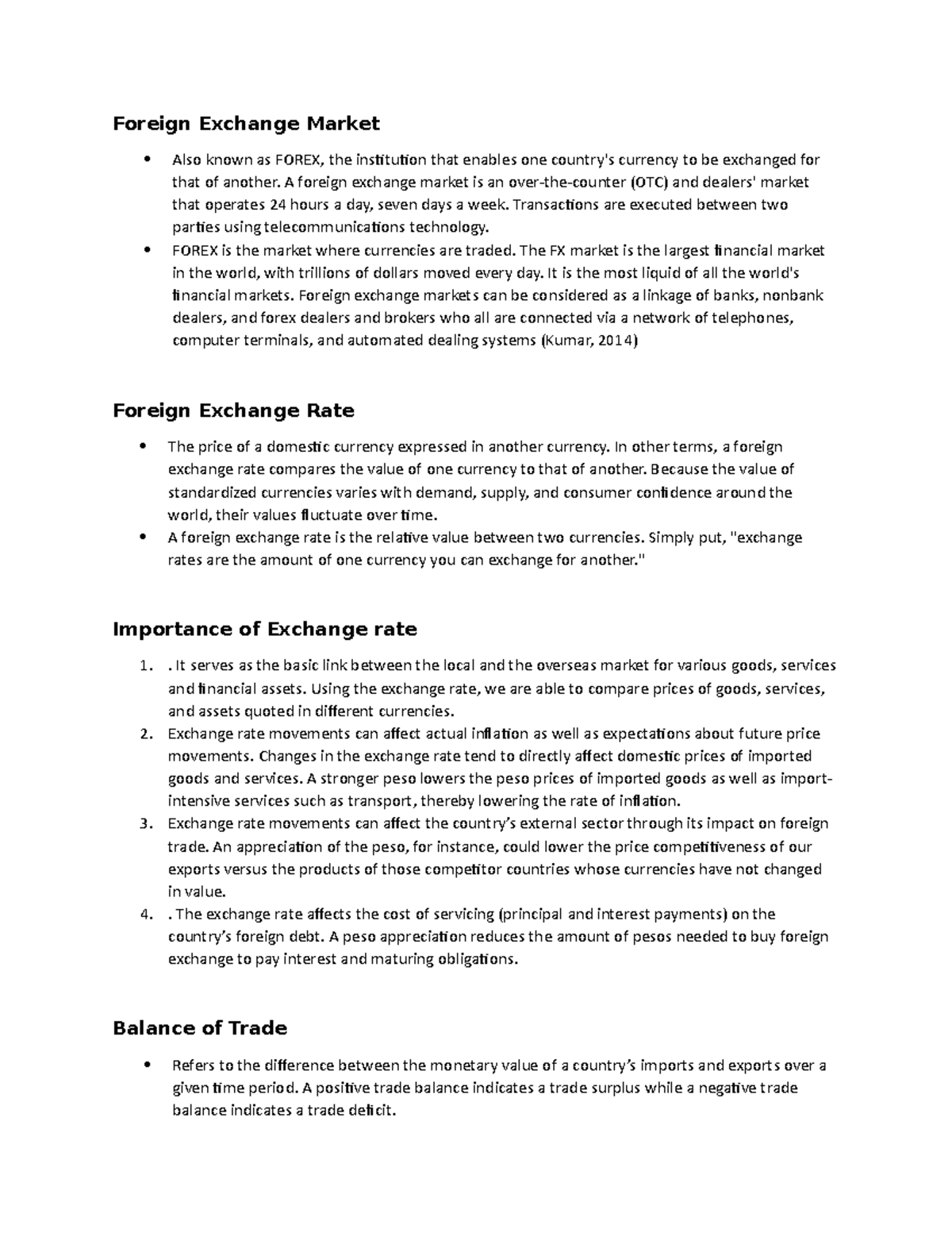 Foreign exchange notes and description - Accontancy - TSU - Studocu