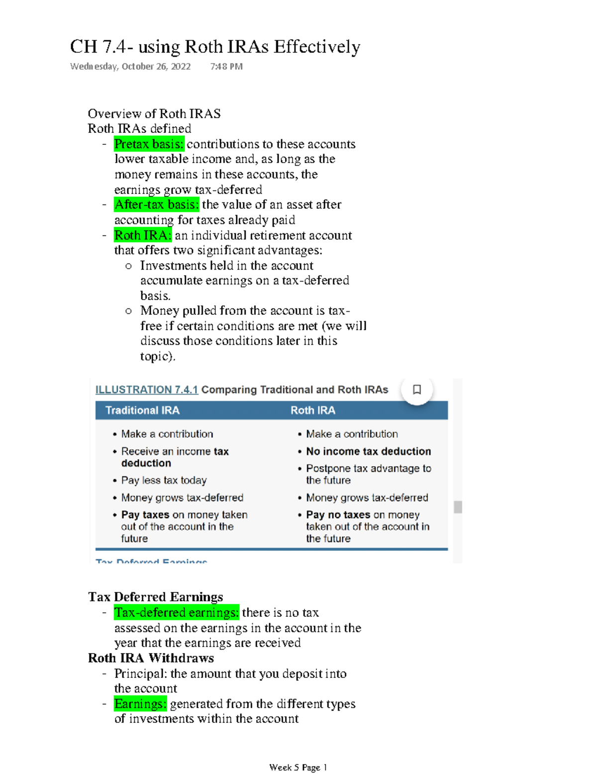CH 7.4- using Roth IRAs Effectively - Overview of Roth IRAS Roth IRAs defined Pretax basis ...