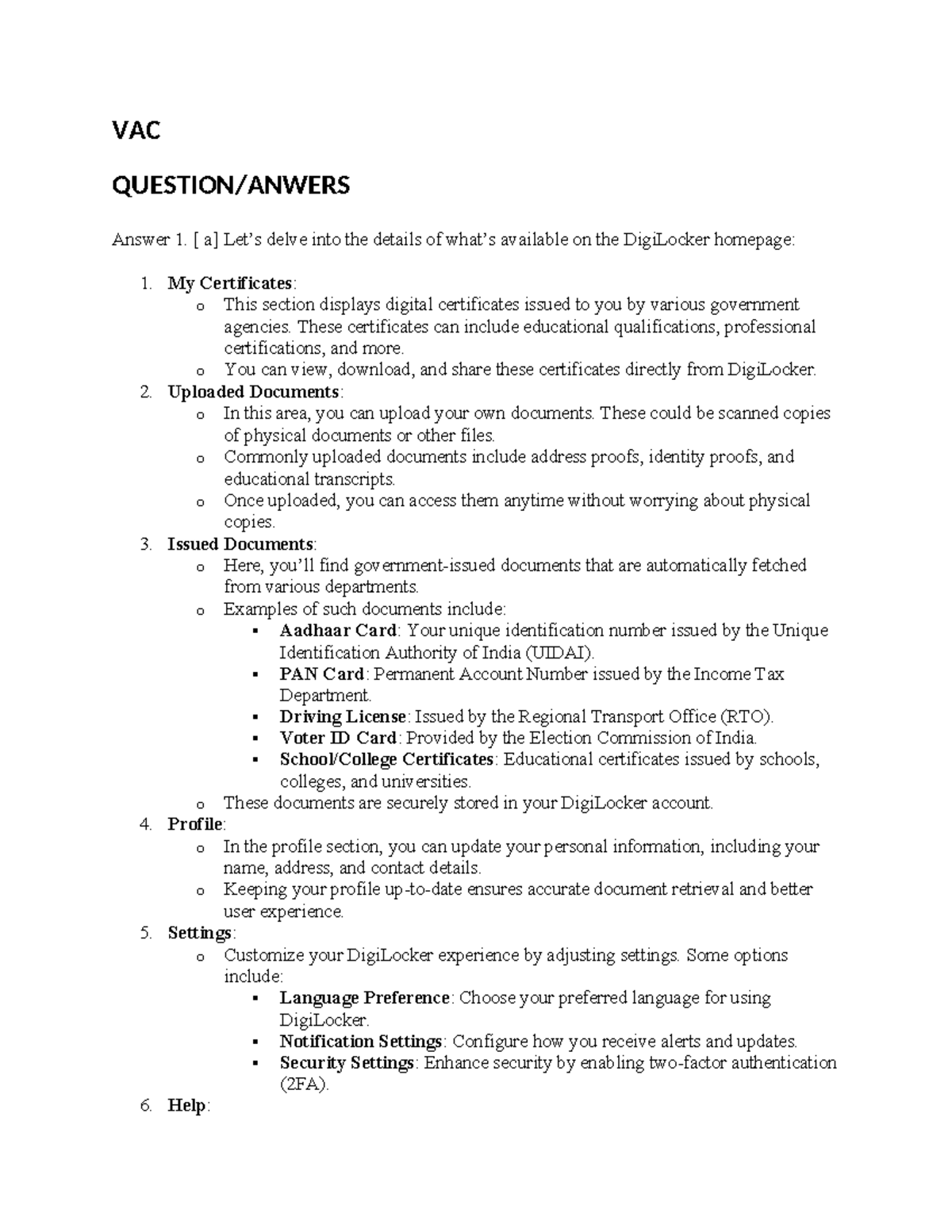 VAC - VAC , digital empowerment - VAC QUESTION/ANWERS Answer 1. [ a] Let’s delve into the ...