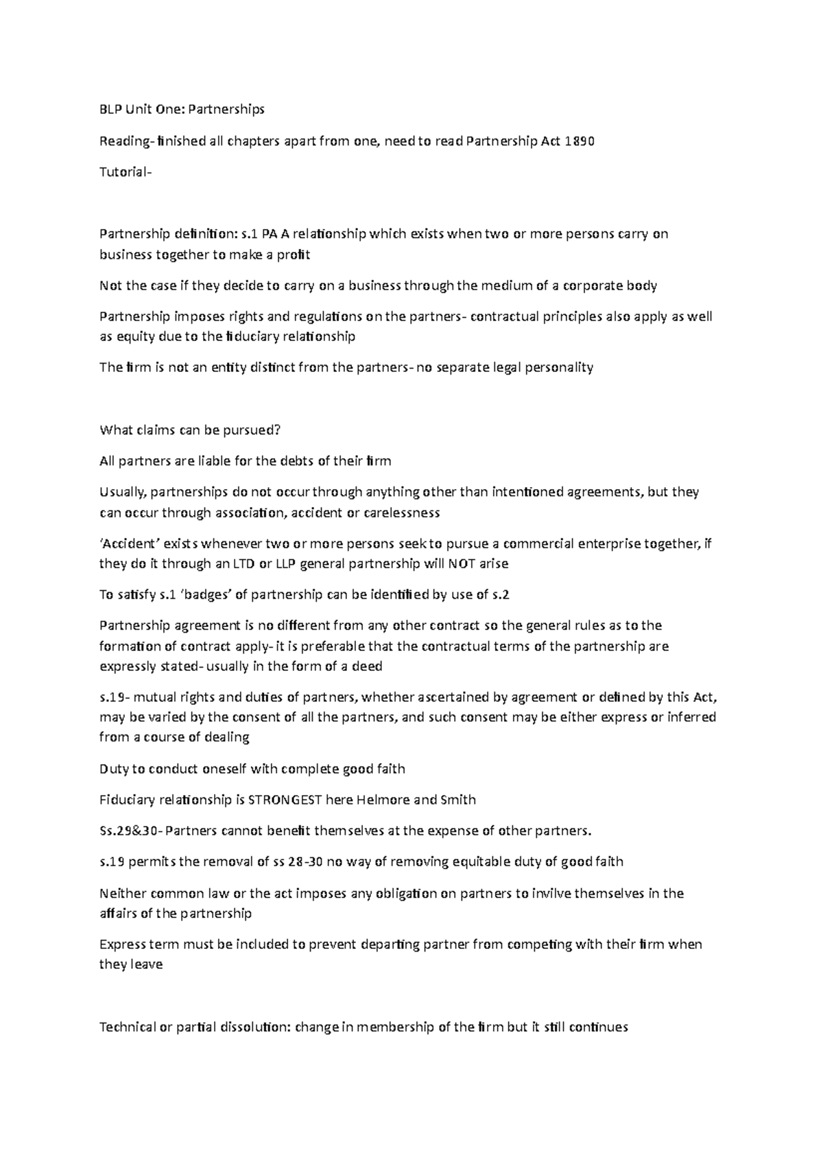 Tutorial - Partnership Notes - BLP Unit One: Partnerships Reading ...