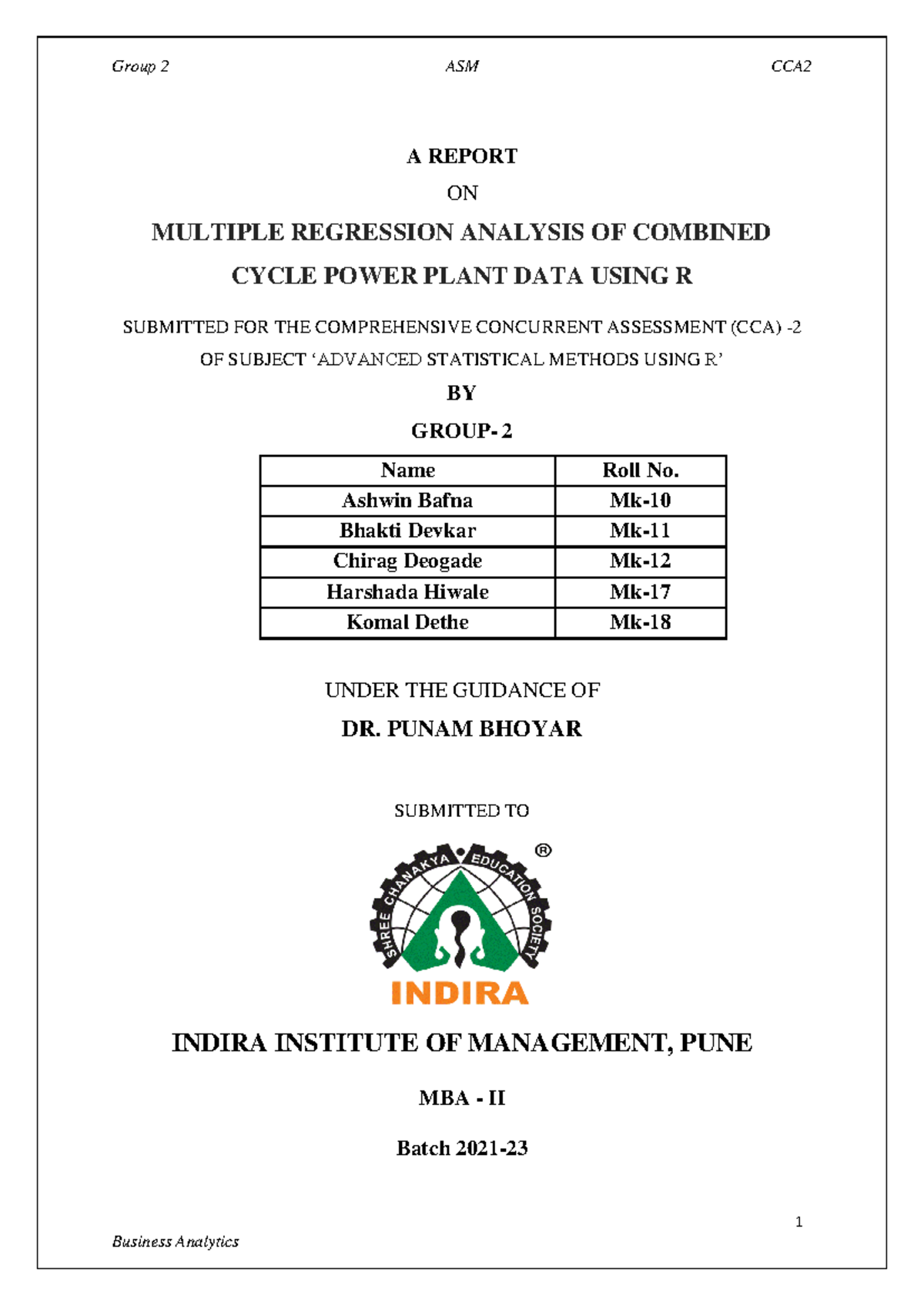 Group 2 ASM CCA2 - 1 A REPORT ON MULTIPLE REGRESSION ANALYSIS OF ...