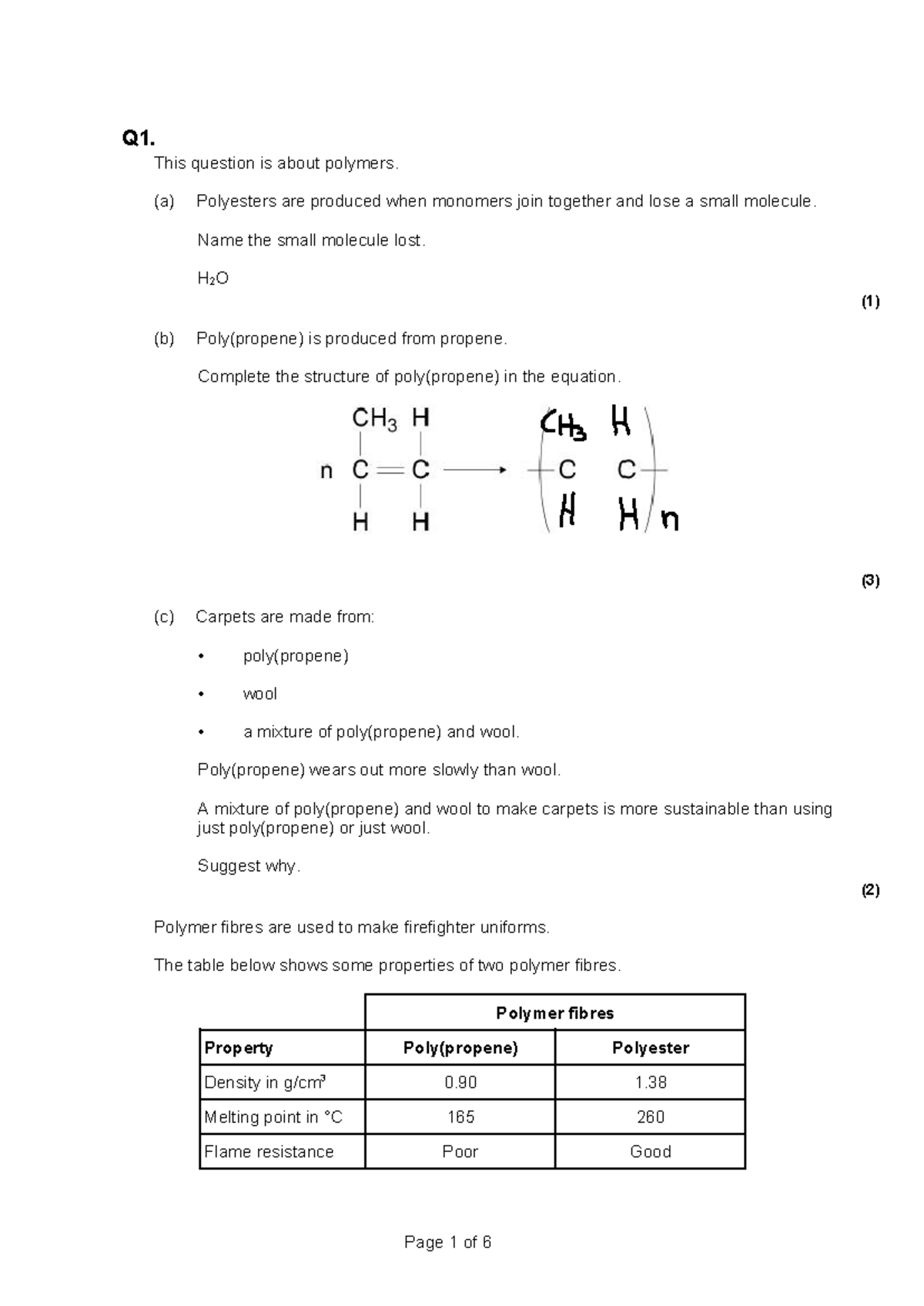 13.3 Properties of polymers - Q1. This question is about polymers. (a ...