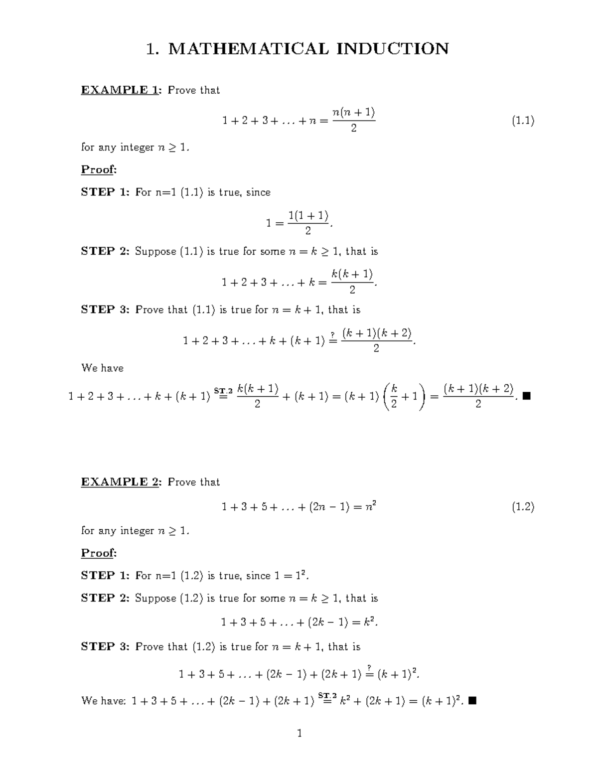 discrete wiskunde - 1. MATHEMATICAL INDUCTION EXAMPLE 1: Prove that 1 ...