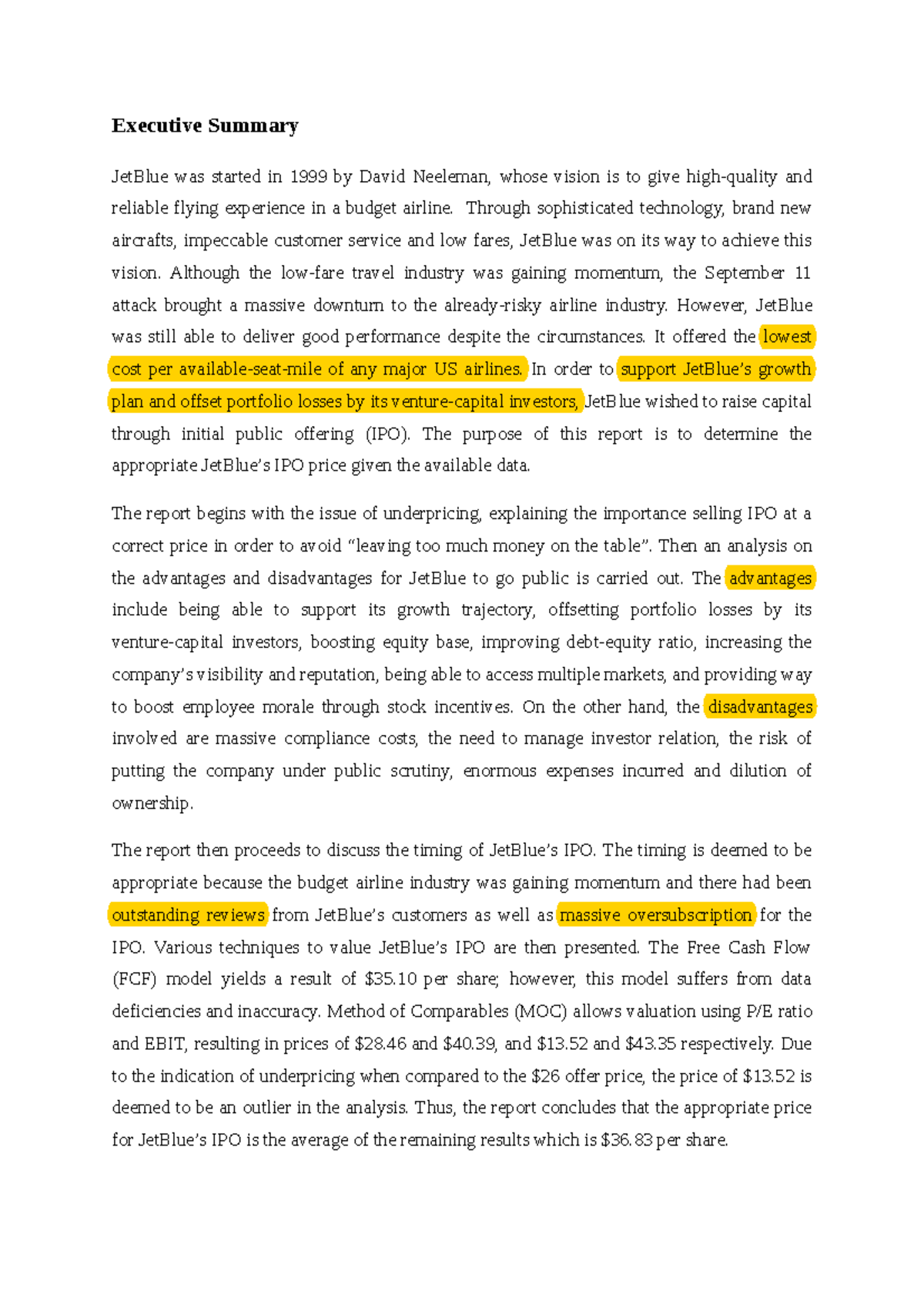 Pdf - people file reader - Executive Summary JetBlue was started in ...