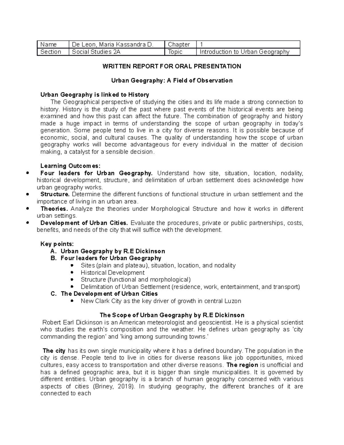 Written Report geo - Name De Leon, Maria Kassandra D. Chapter 1 Section ...