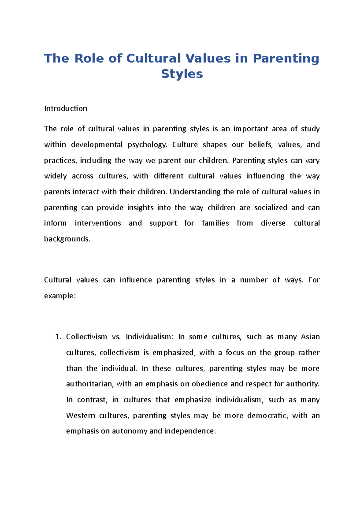 The Role of Cultural Values in Parenting Styles - The Role of Cultural ...