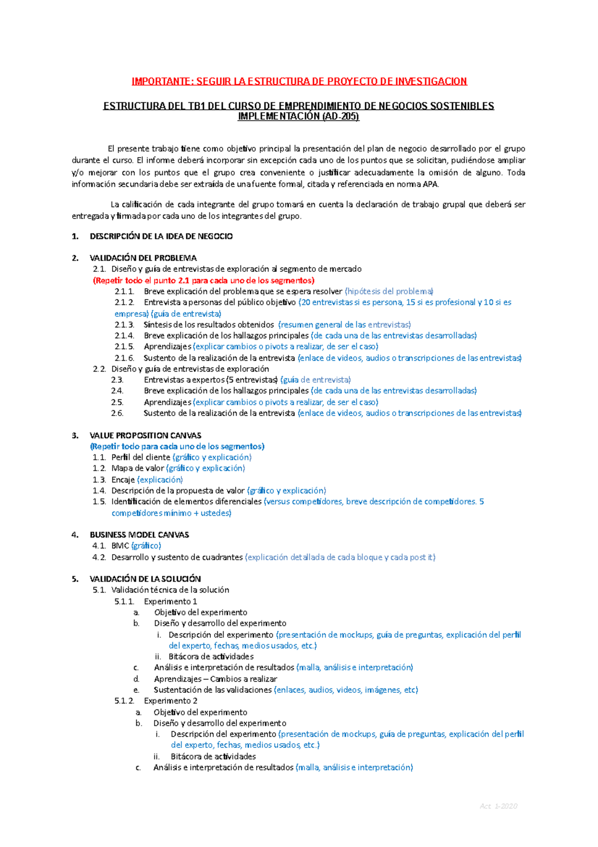 Estructura TB1 Imple - RUBRIA PARA LA ELABORACION DEL TRABAJO ...