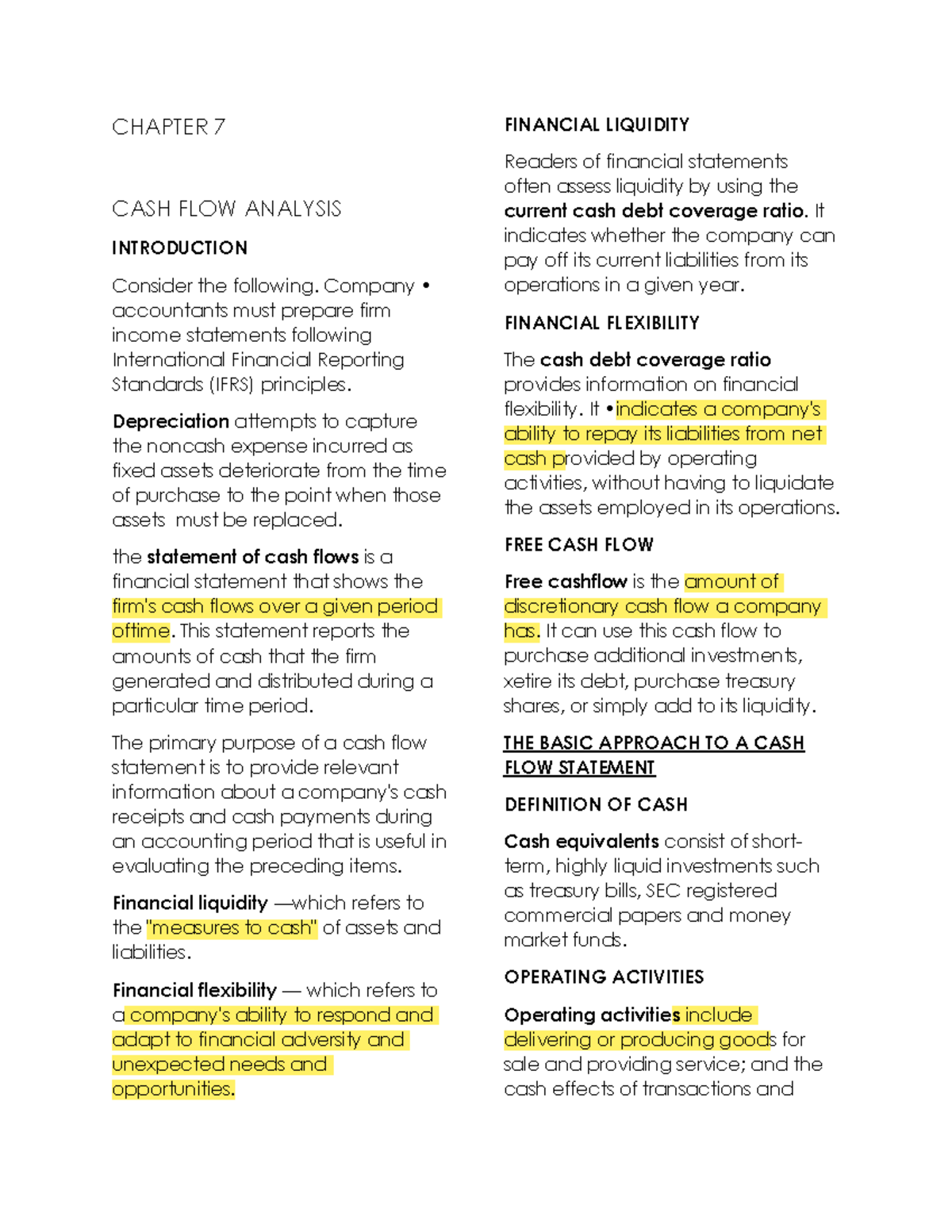 CASH FLOW Analysis - Exam Materials Notes - CHAPTER 7 CASH FLOW ...