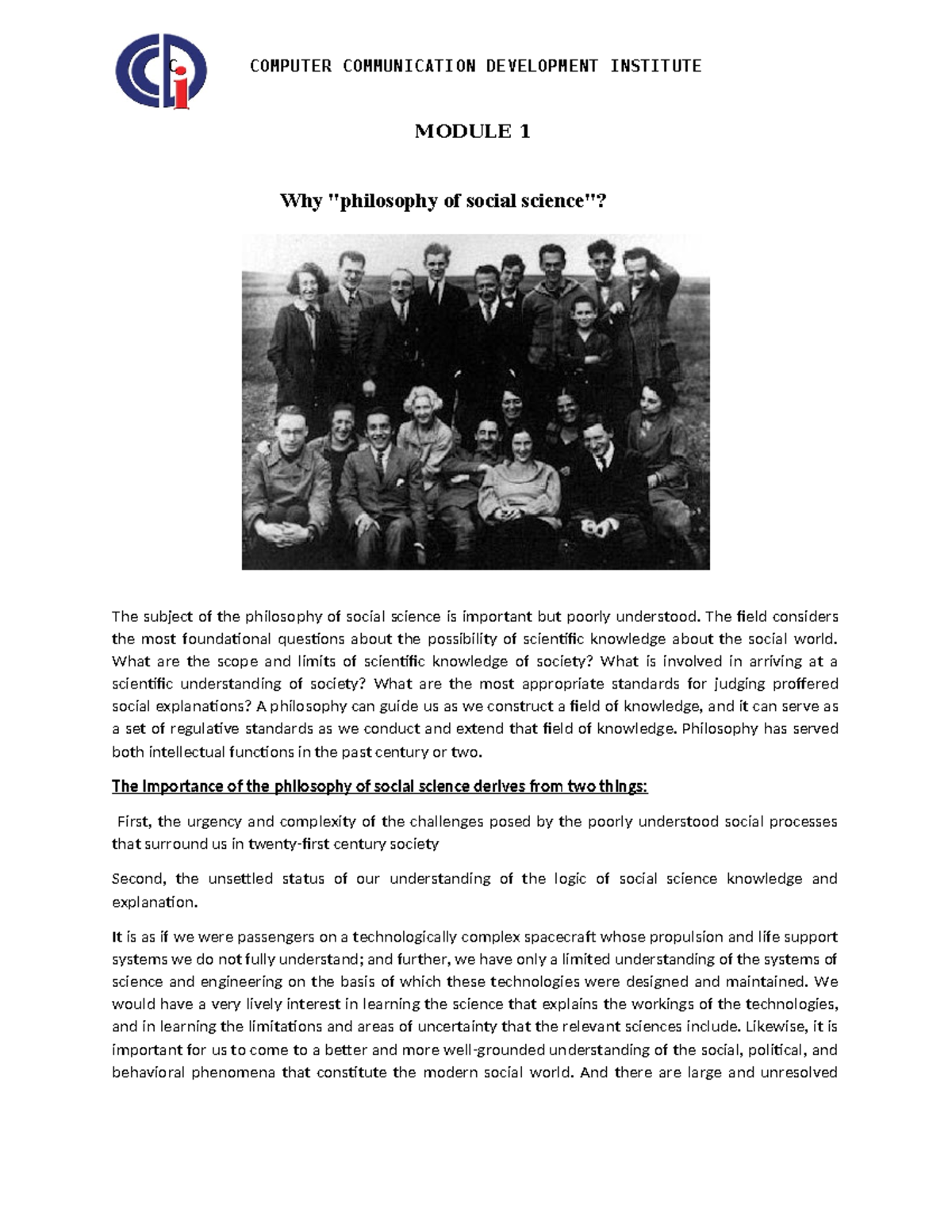 PHILOSOPHY OF SOCIAL SCIENCE - C COMPUTER COMMUNICATION DEVELOPMENT ...