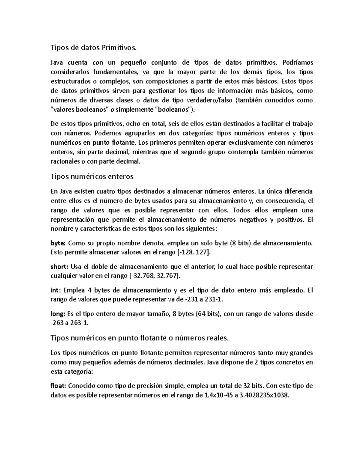 Tipos de datos - Java cuenta con un pequeño conjunto de tipos de datos ...