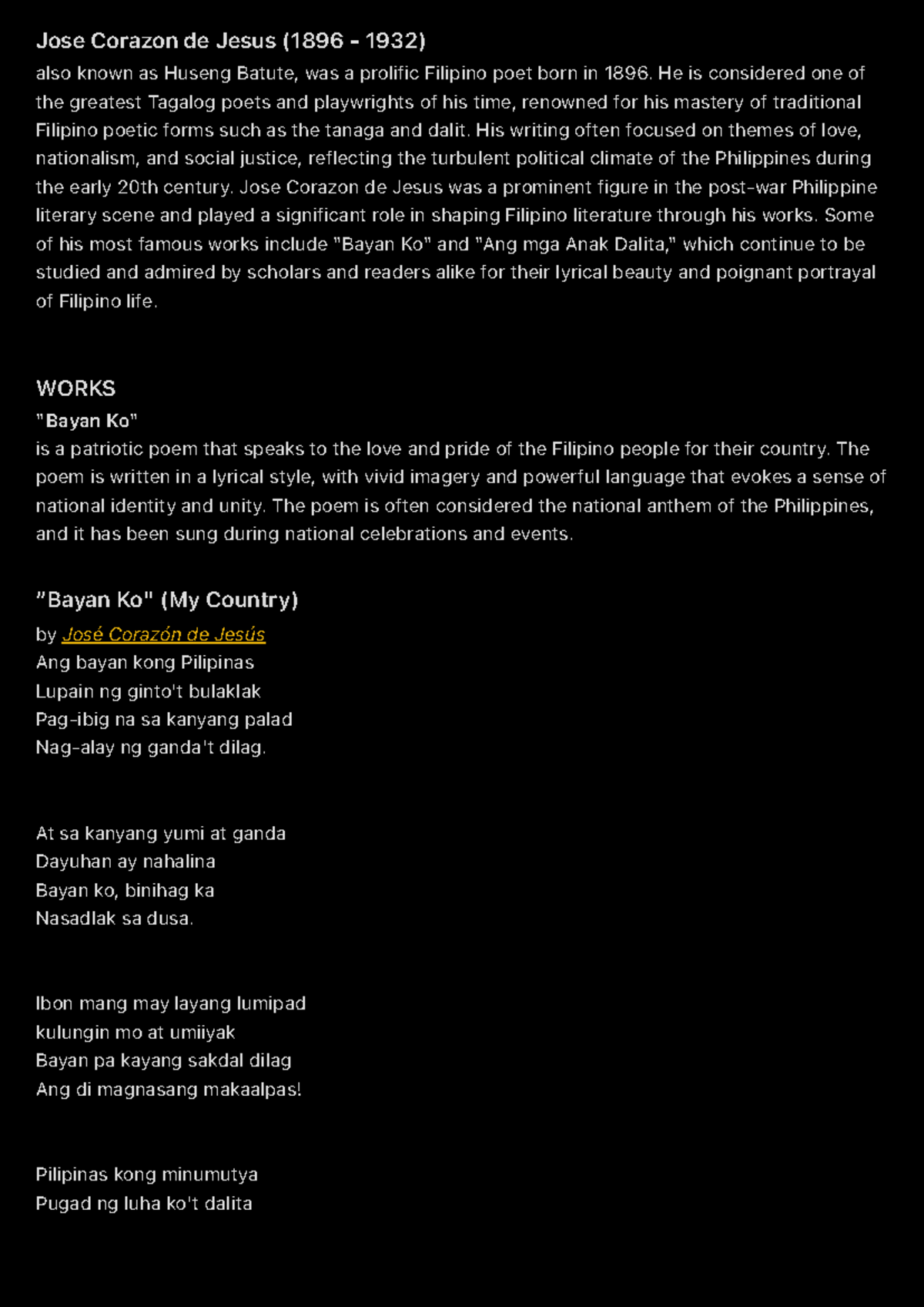 Jose Corazon de Jesus (1896 - 1932) - Jose Corazon de Jesus (1896 ...