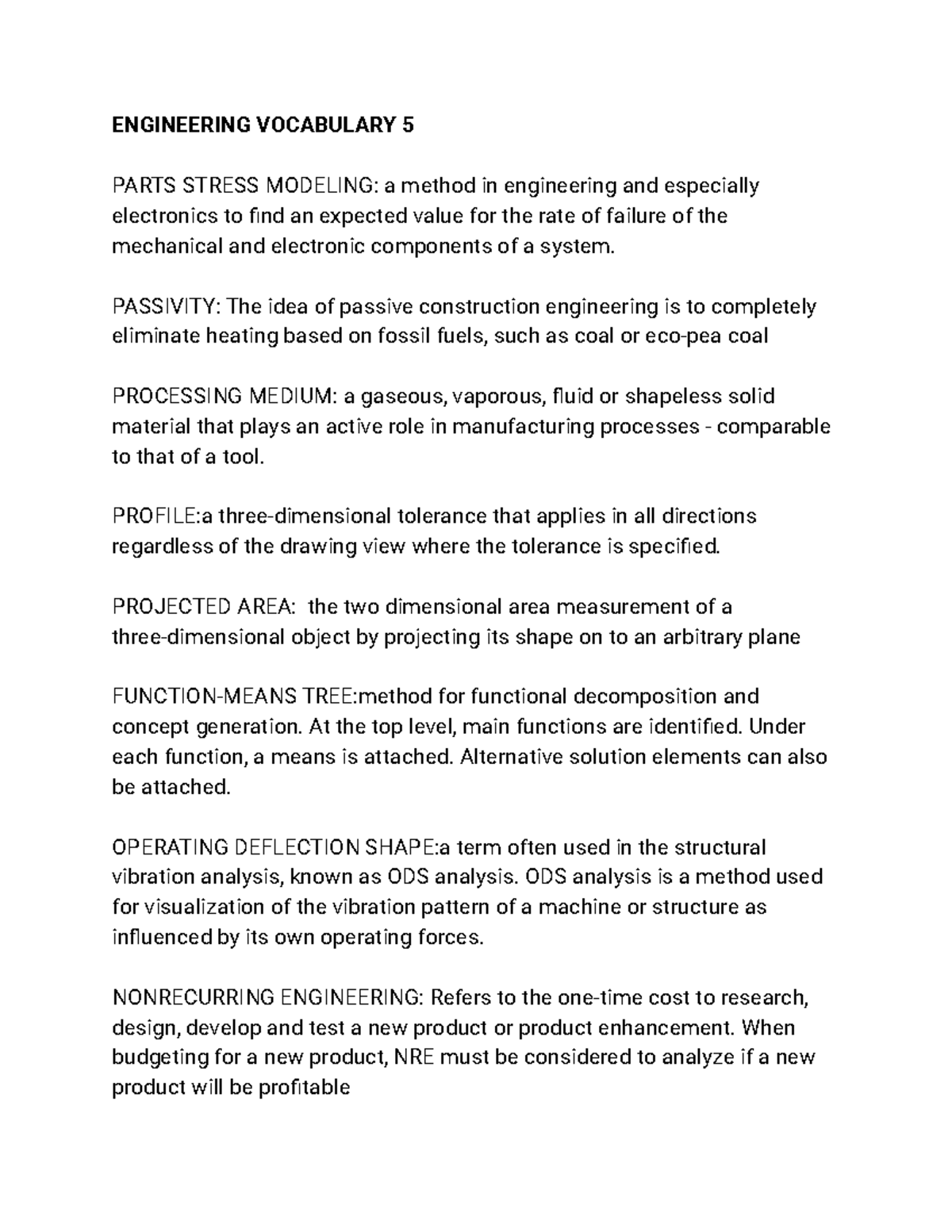 Engineering Vocabulary 5 - ENGINEERING VOCABULARY 5 PARTS STRESS ...