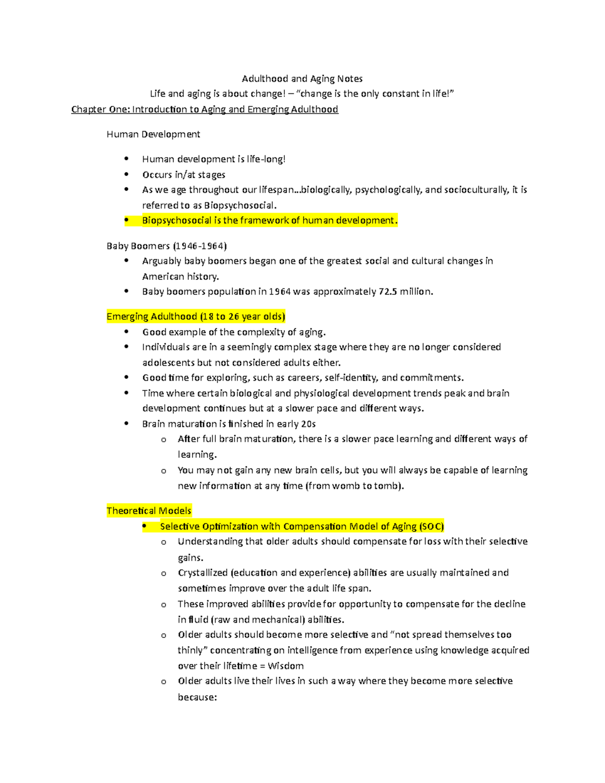 Adulthood and Aging Chapter 1 - Adulthood and Aging Notes Life and ...