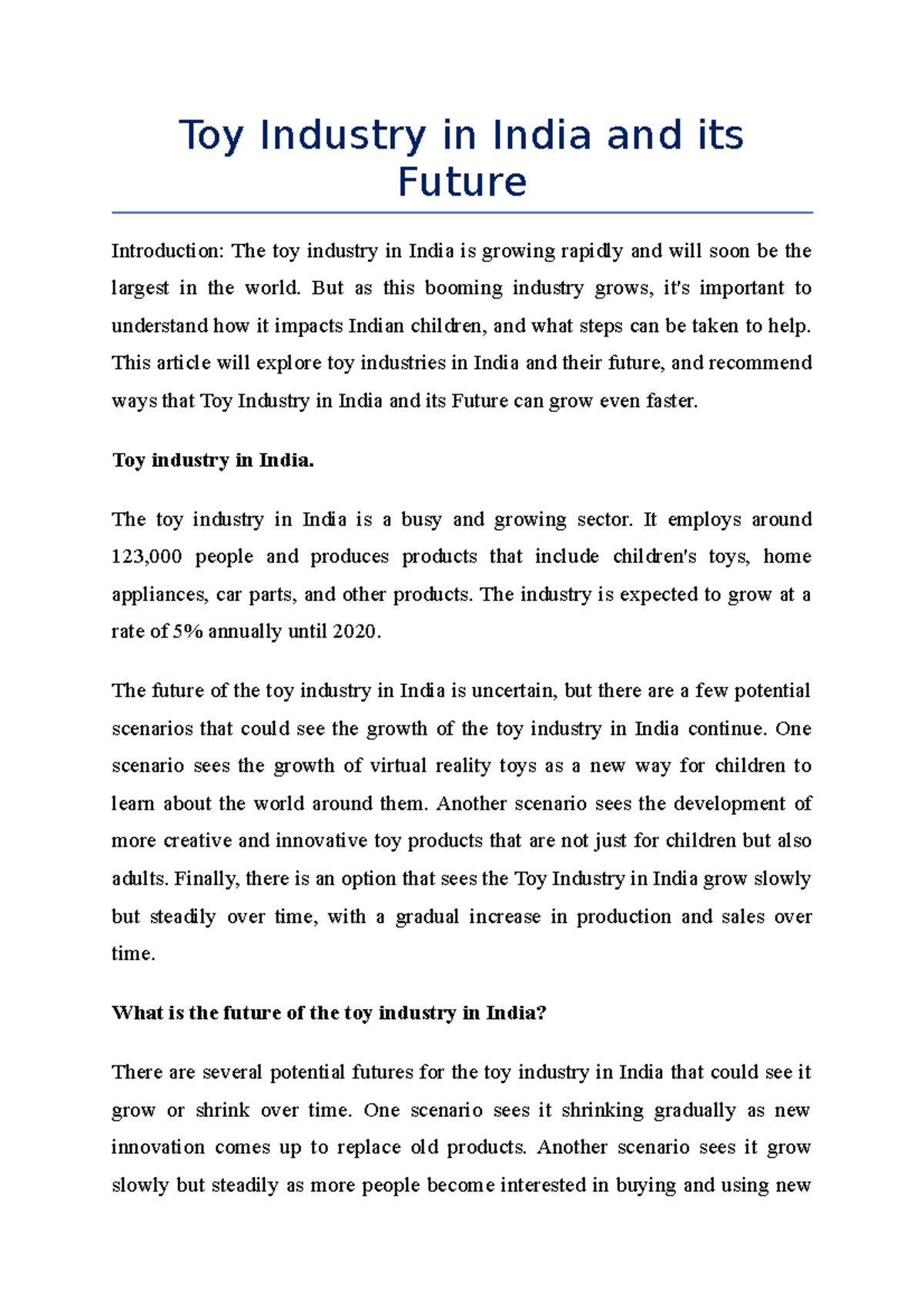 Toy Industry in India and its Future - Toy Industry in India and its ...