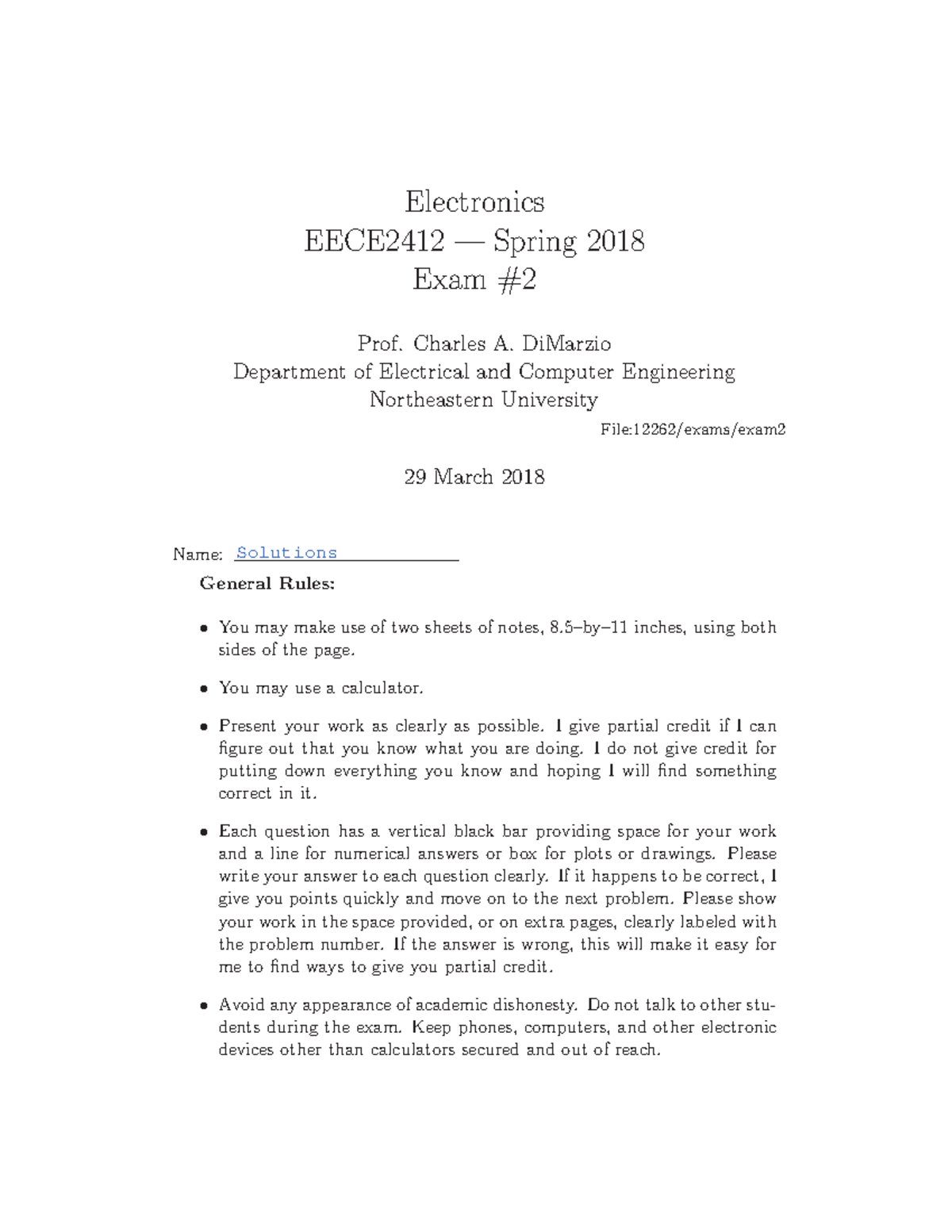 Examination of BJT 2 and the solution - Electronics EECE2412 — Spring ...