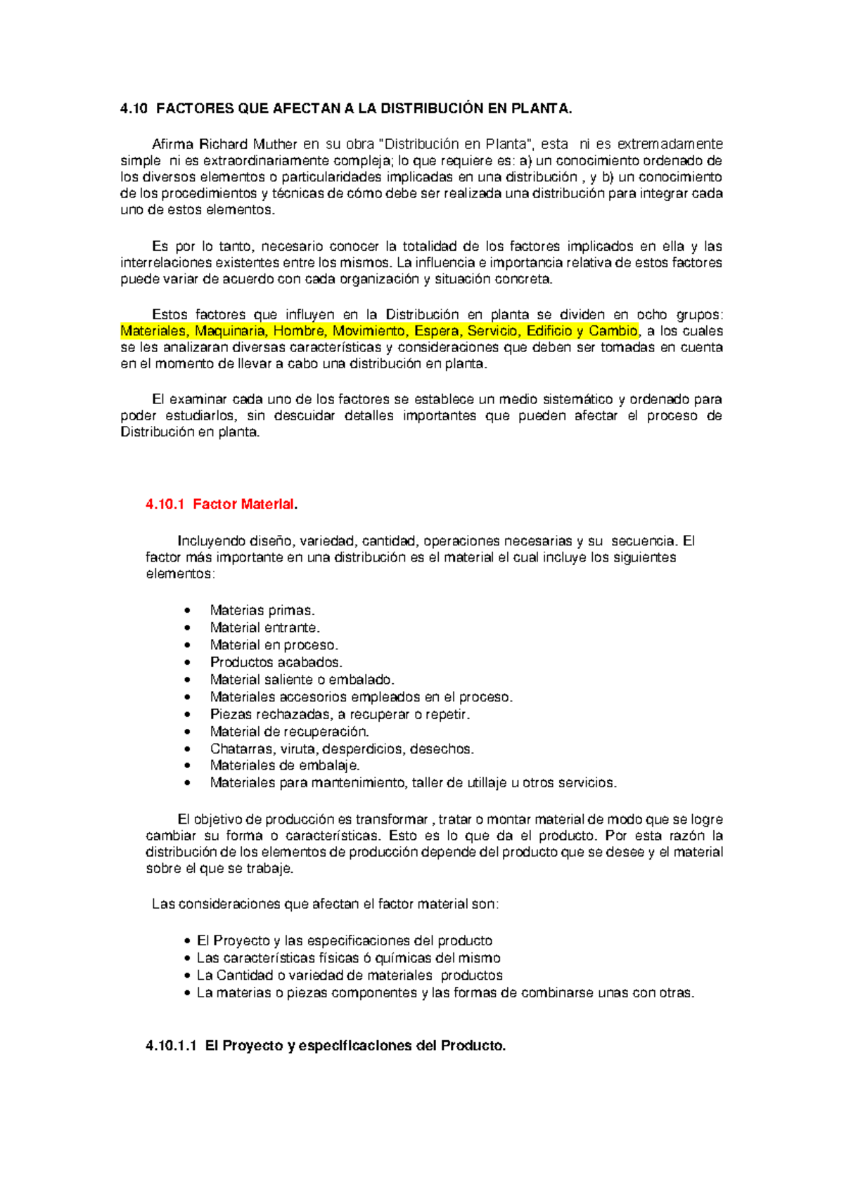 Resumen Factores Richard Muther - 4 FACTORES QUE AFECTAN A LA ...