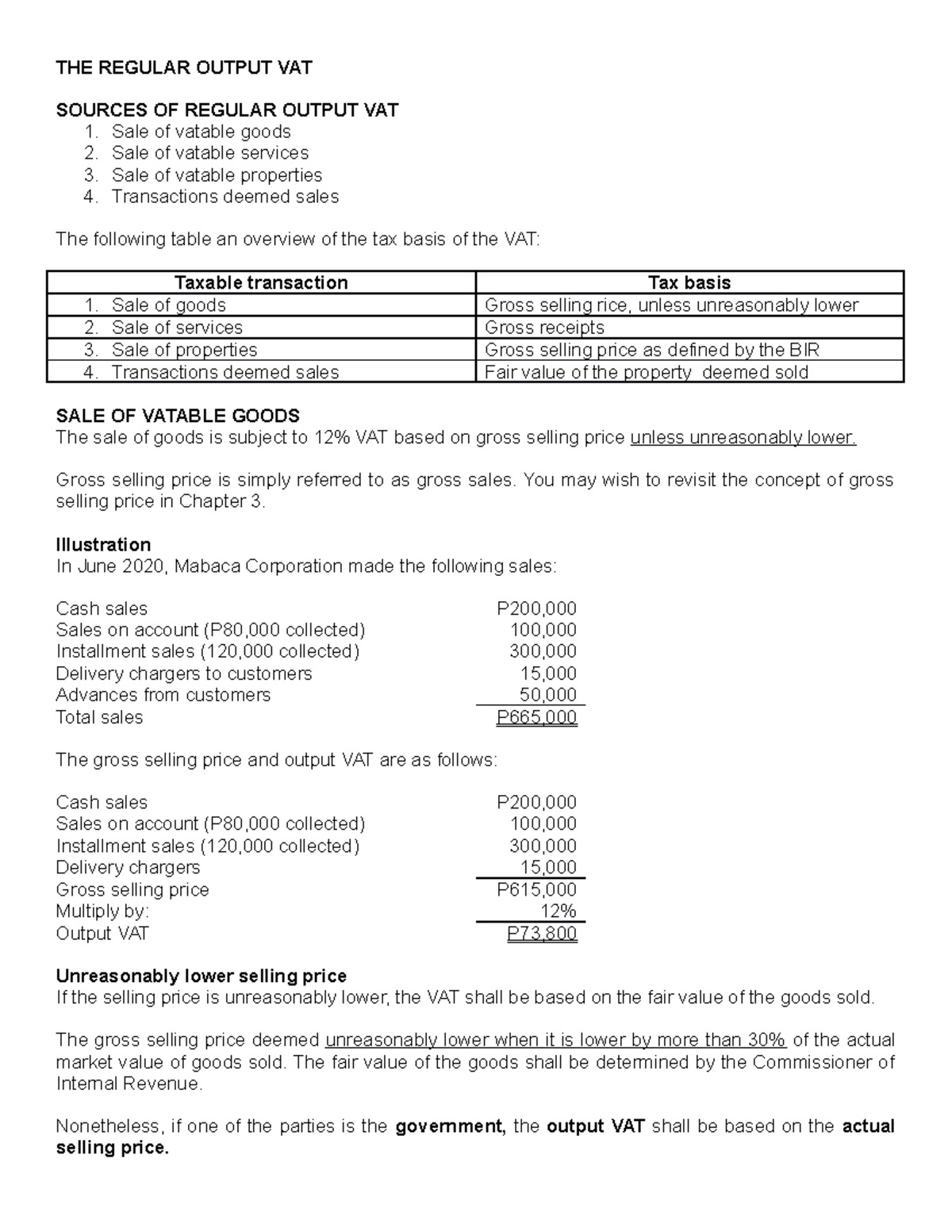 TAX 07 Regular Output VAT - THE REGULAR OUTPUT VAT SOURCES OF REGULAR ...