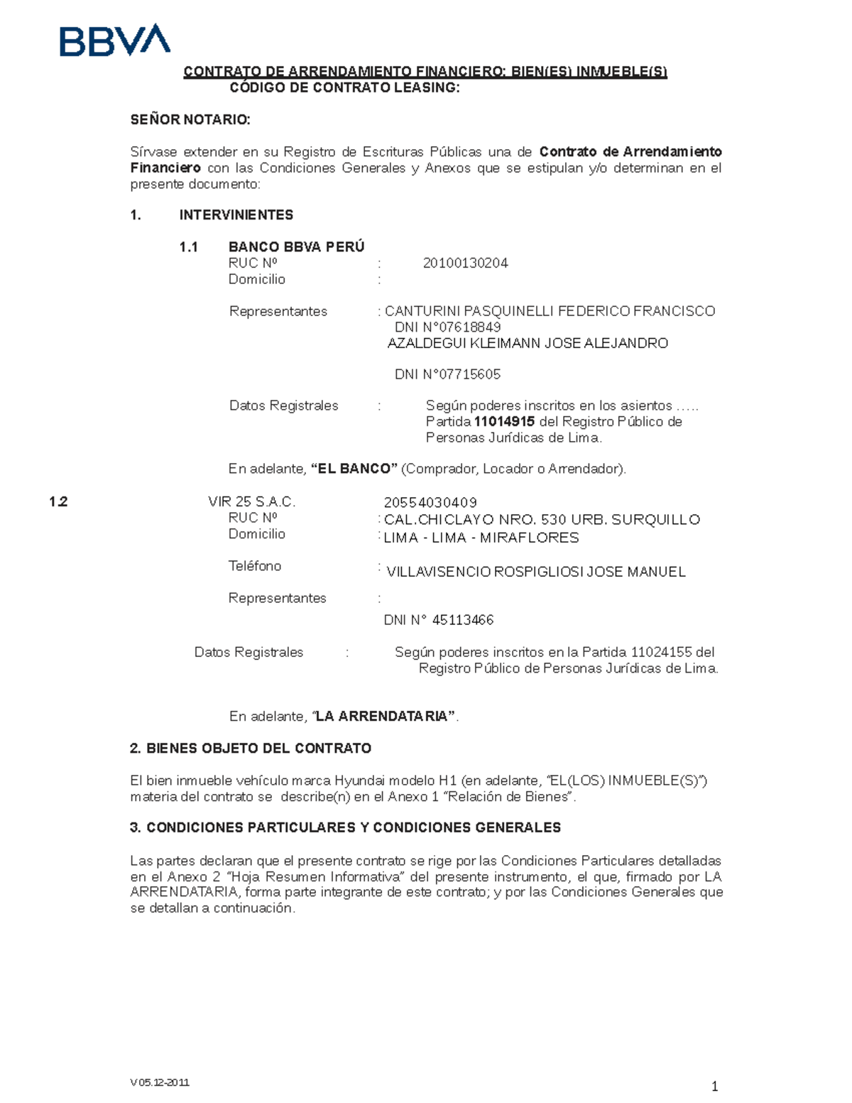 Contrato leasing BBVA - Gracias - V 05-2011 1 CONTRATO DE ARRENDAMIENTO ...